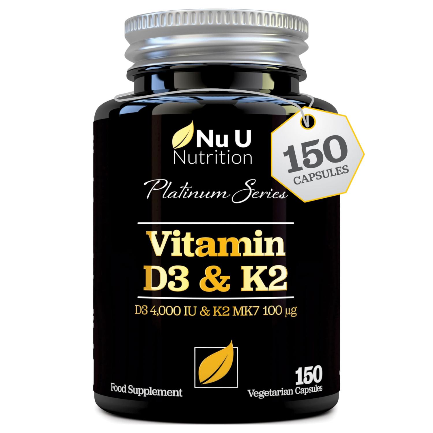 High Strength Vitamin D3 4000 IU & K2 100 g MK7-150 Capsules - 5 Month Supply - Made in UK | Buy ...