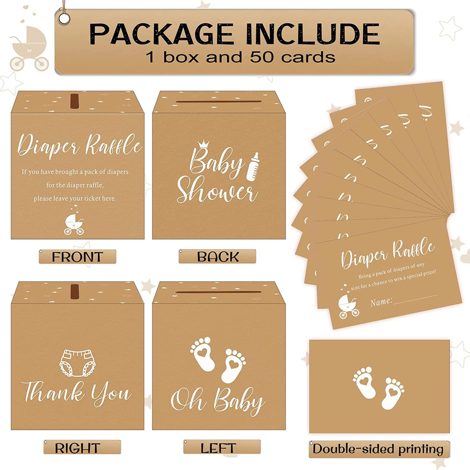 Funrous 50 Pcs Diaper Raffle Tickets with Box for Baby Shower Game ...