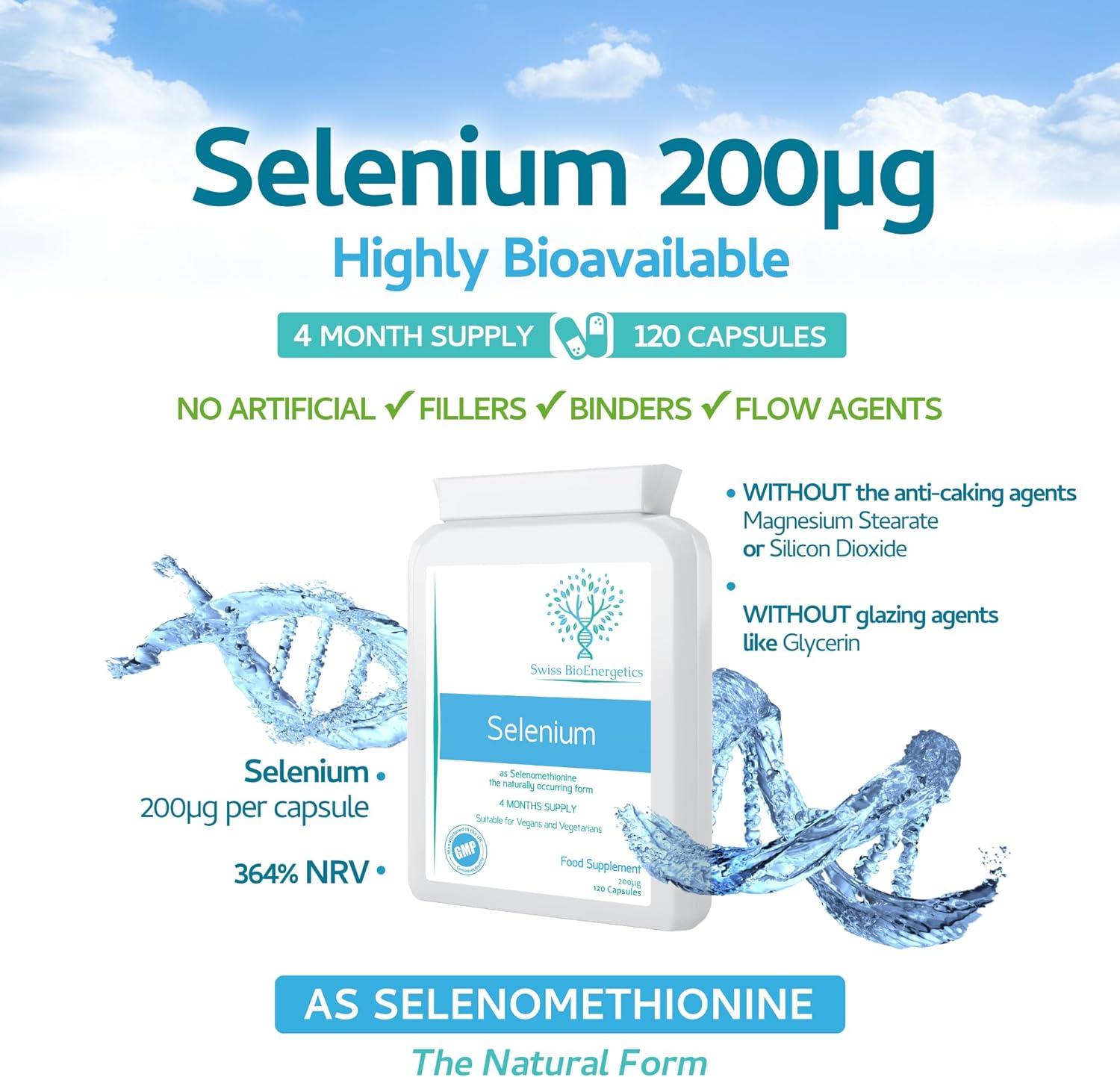 Selenium 200g - 120 Capsules | Selenomethionine | 4 Month Supply | Superior Bioavailability ...