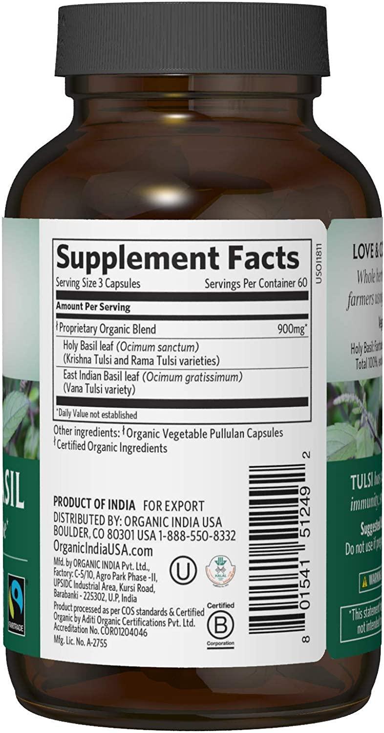 Organic India Tulsi Herbal Supplement - Holy Basil for Immune Support ...