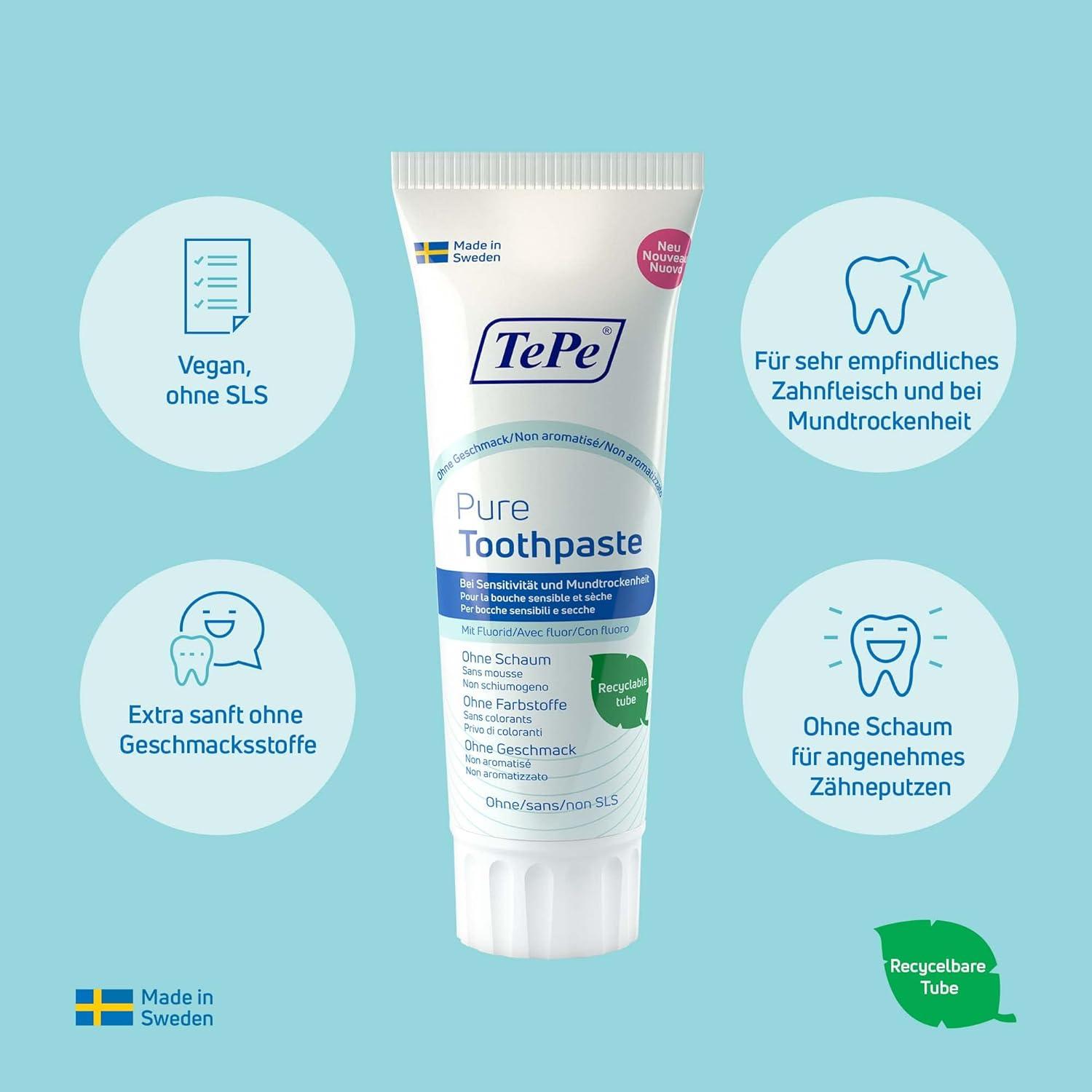 Tepe Pure Toothpaste 75ml | Gentle Fluoride Toothpaste for Sensitive ...