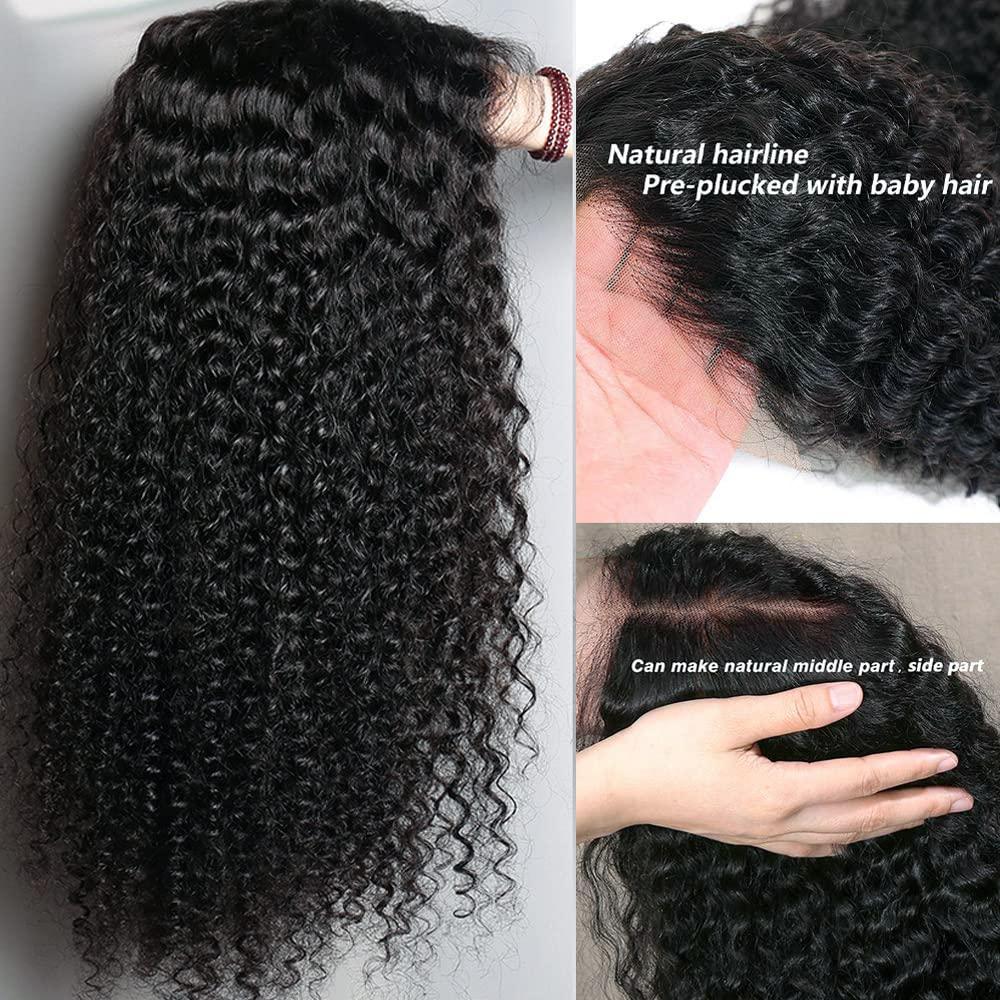 22 Inch Curly Lace Front Wig Human Hair 13x4 Pre Plucked with Baby Hair ...