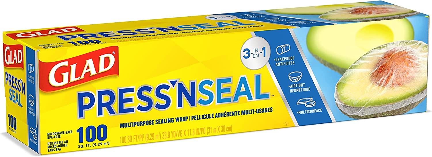 Glad Press'n Seal Plastic Food Wrap - 100 Sq Ft Roll (Pack of 3) | Leak ...