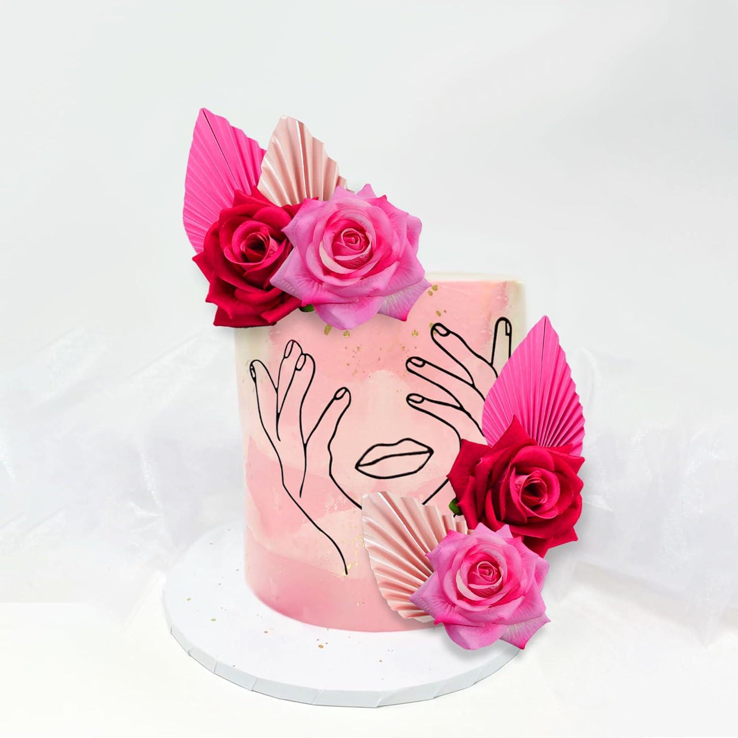 JeVenis Rosa Acrylic Minimalist Art Lady Face Cake Topper Pink Rose ...