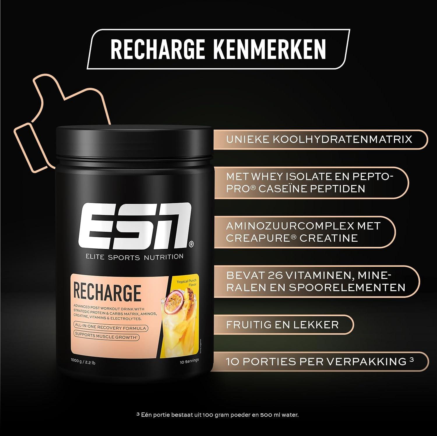 ESN Recharge Tropical Punch 1000g Ultimate Post Workout Drink with ...