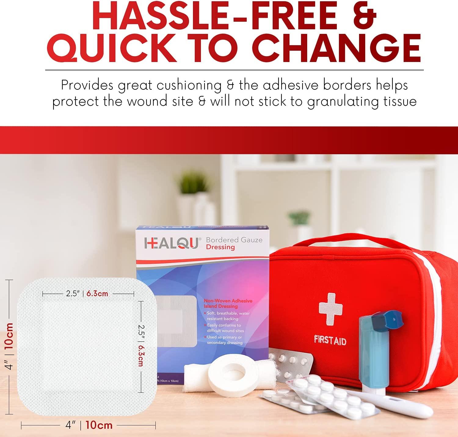 HEALQU Bordered Gauze Island Dressing - 30 Count | Sterile 4x4 Gauze ...