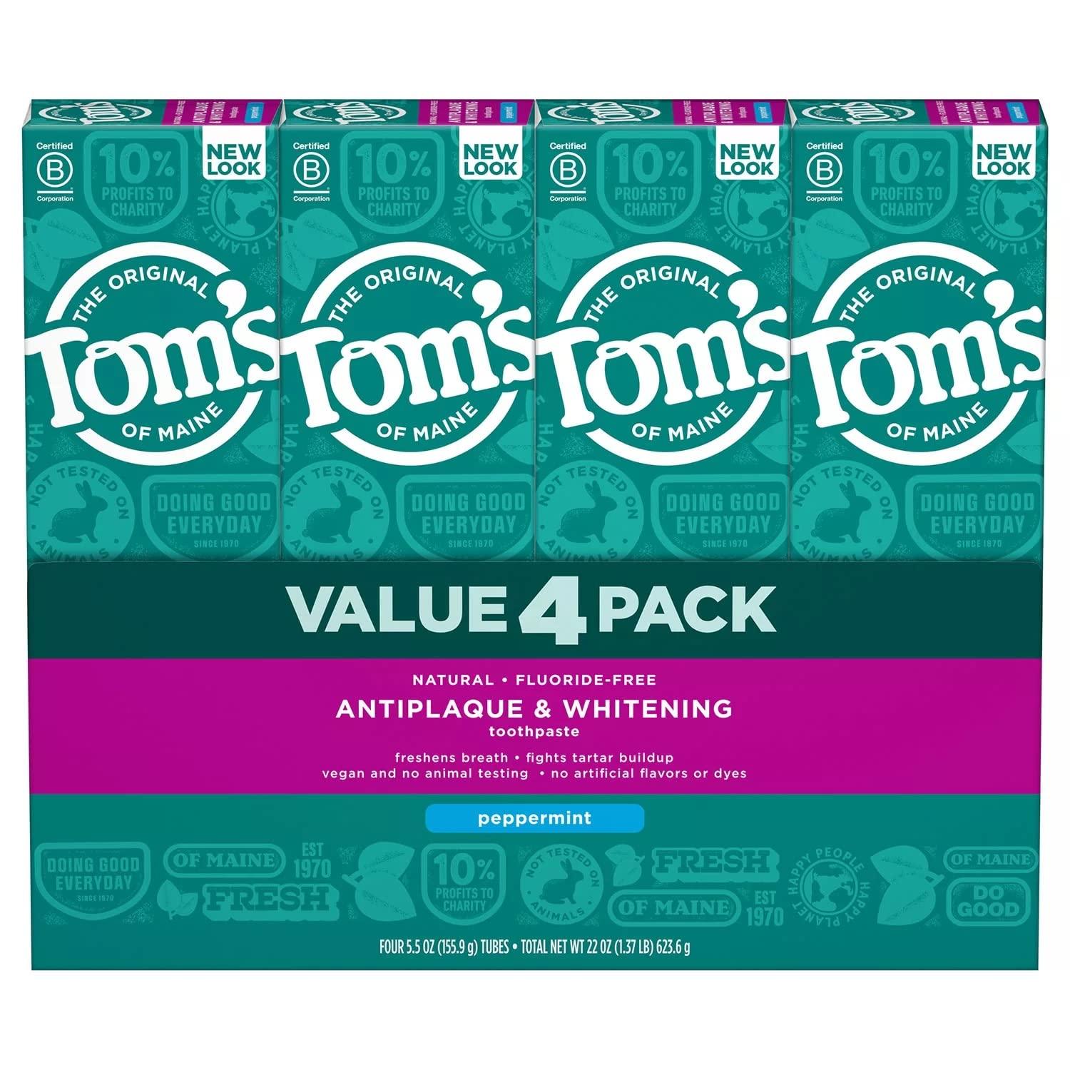 Tom's of Maine Fluoride-Free Antiplaque & Whitening Toothpaste ...