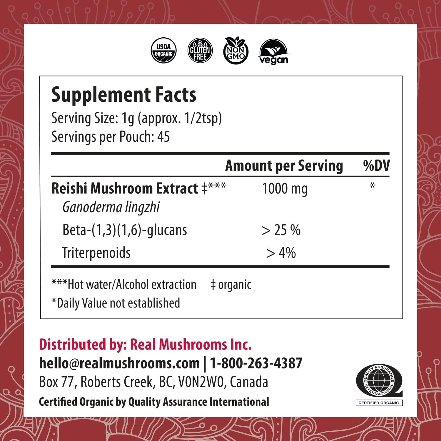 Real Mushrooms Reishi Mushroom Extract - 45 Servings, Vegan, Organic ...