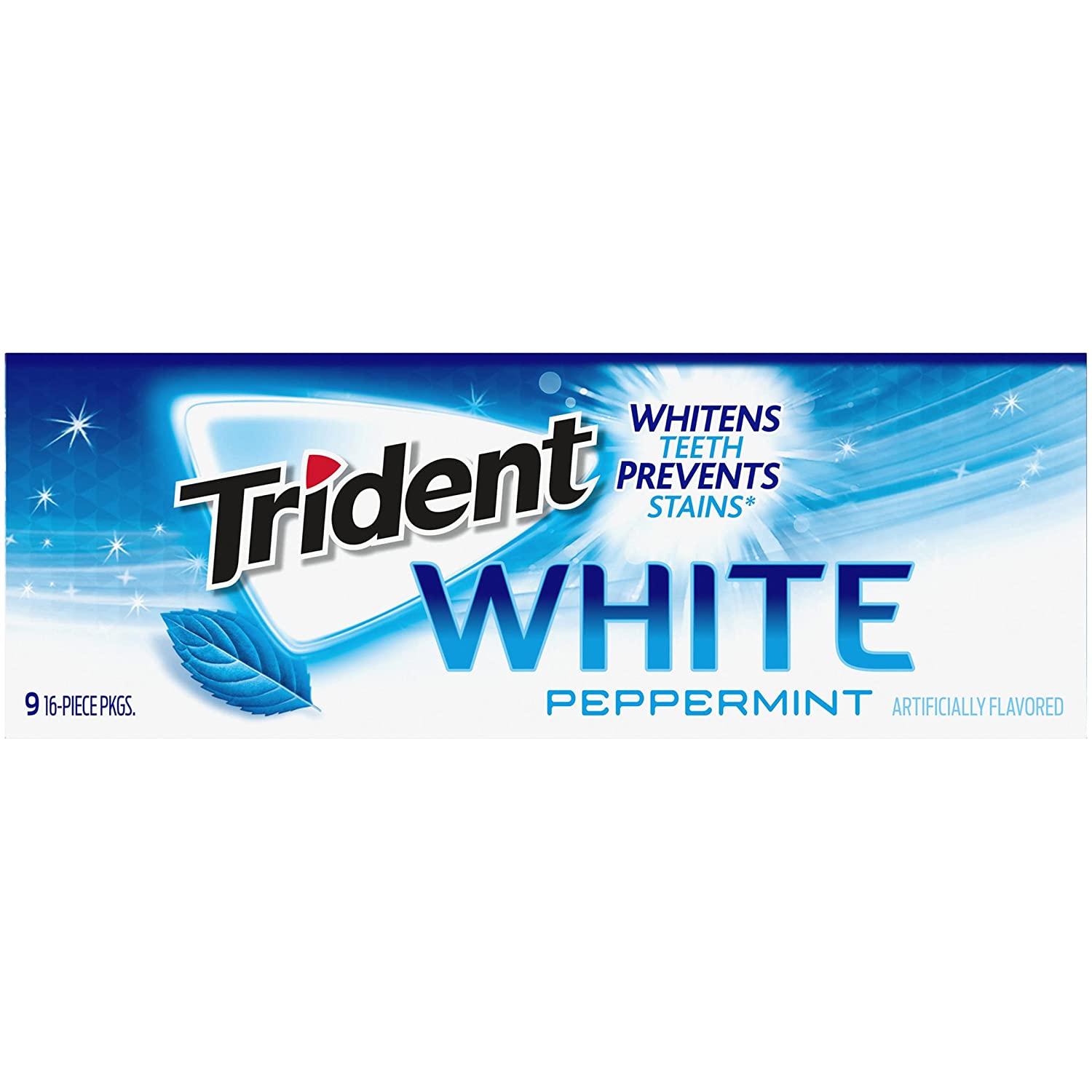 Trident White Peppermint Sugar Free Gum - 144 Pieces (16 Count x 9 ...