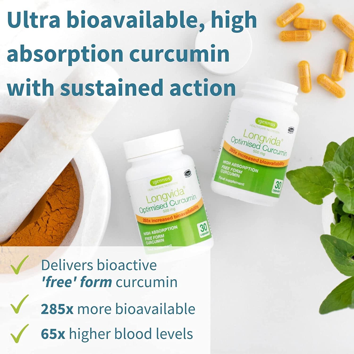 Longvida Optimized Curcumin 500mg - Ultra Bioavailable, Vegan, 30 Capsules