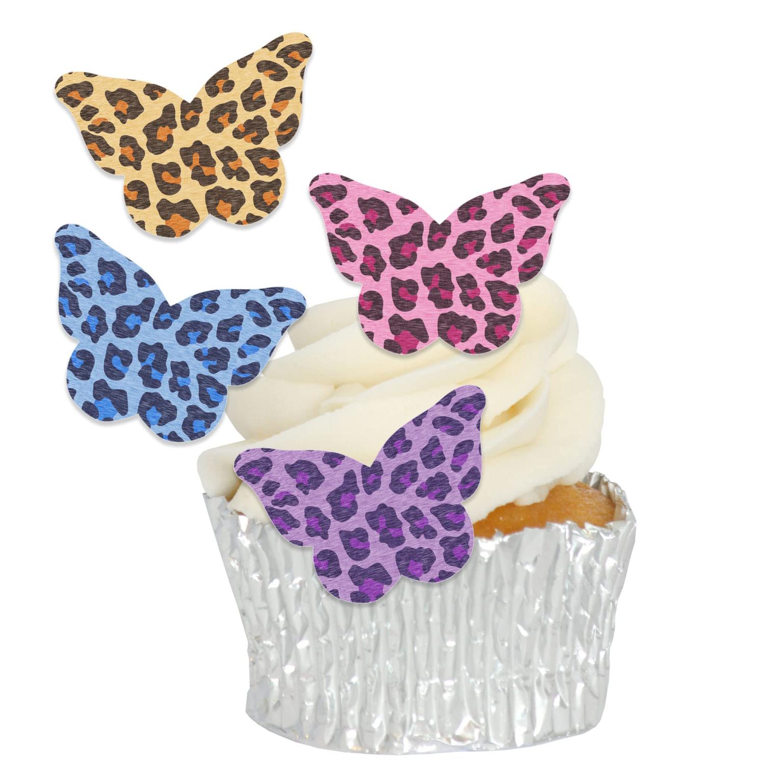 Edible Wafer Leopard Print Pre-Cut Butterfly Cupcake Toppers - 24pc ...
