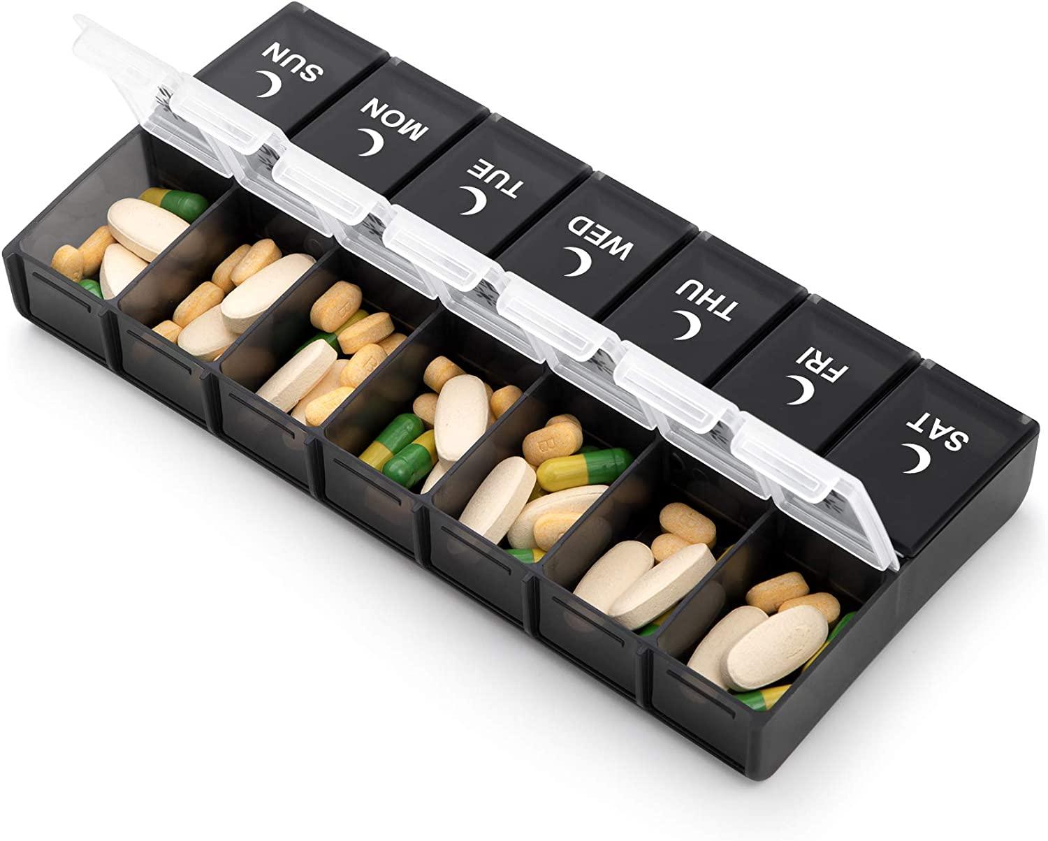 Large 7 Day Pill Organizer 2 Times a Day - Weekly AM PM Pill Box for ...
