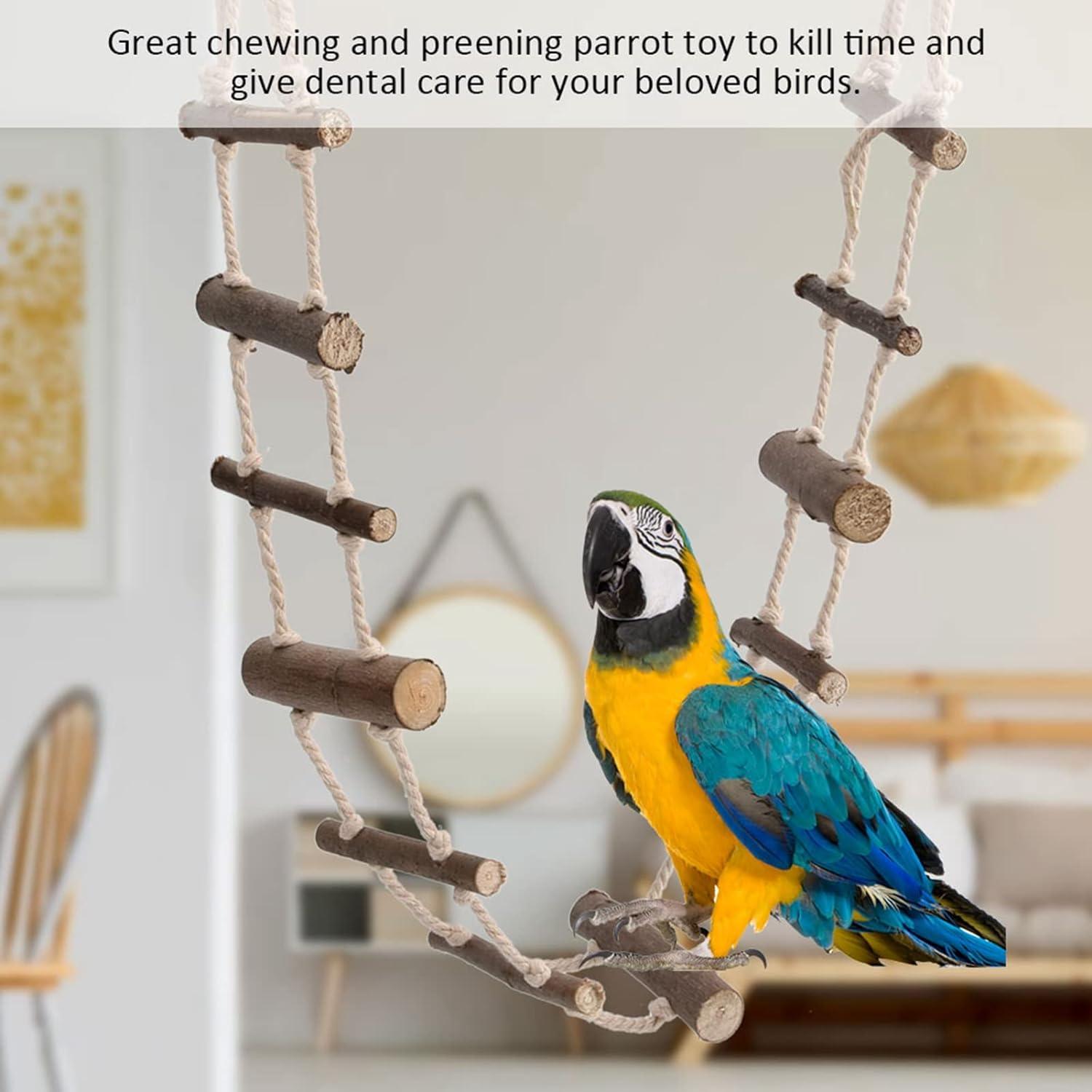 Fdit Bird Ladder Toy Hamster Stairs Wooden Flexible Suspension Bridge ...