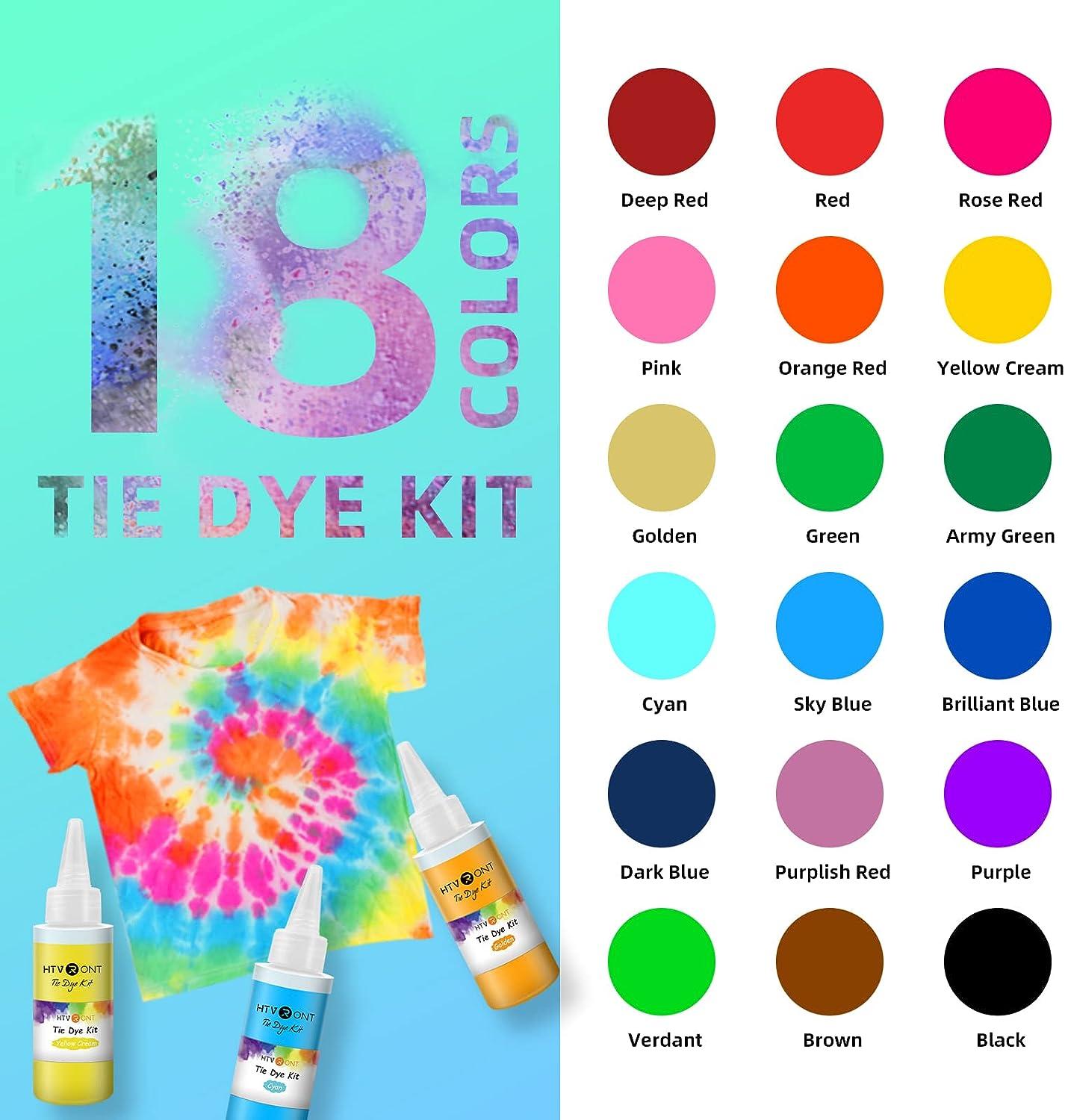 HTVRONT Tie Dye Kit - 18 Colors 80ML Pre-Filled Bottles for Clothing, T ...