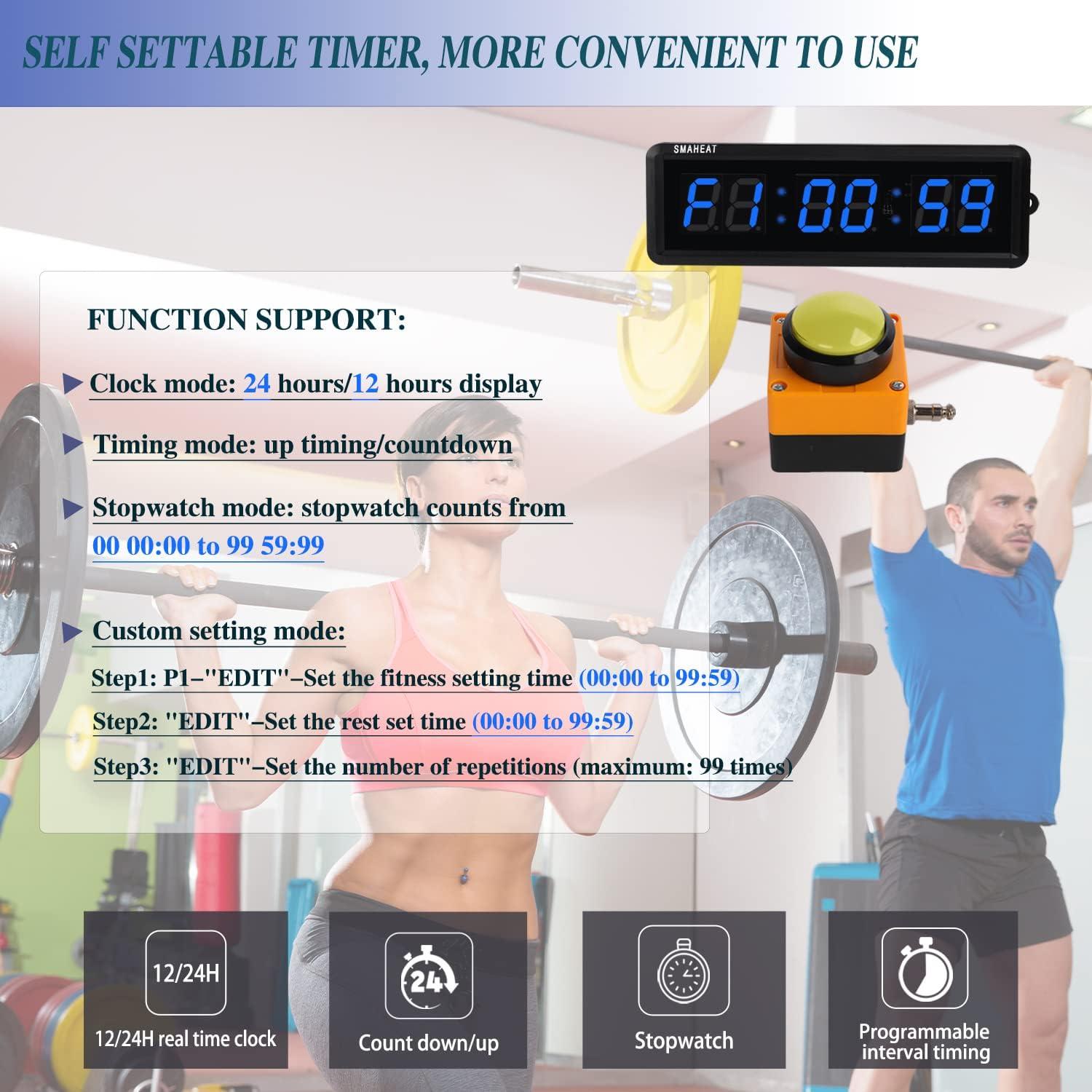 SMAHEAT Electronic Fitness Timer - 1.5 inch Six-Bit All-Blue Stopwatch for School, Exam, Home ...