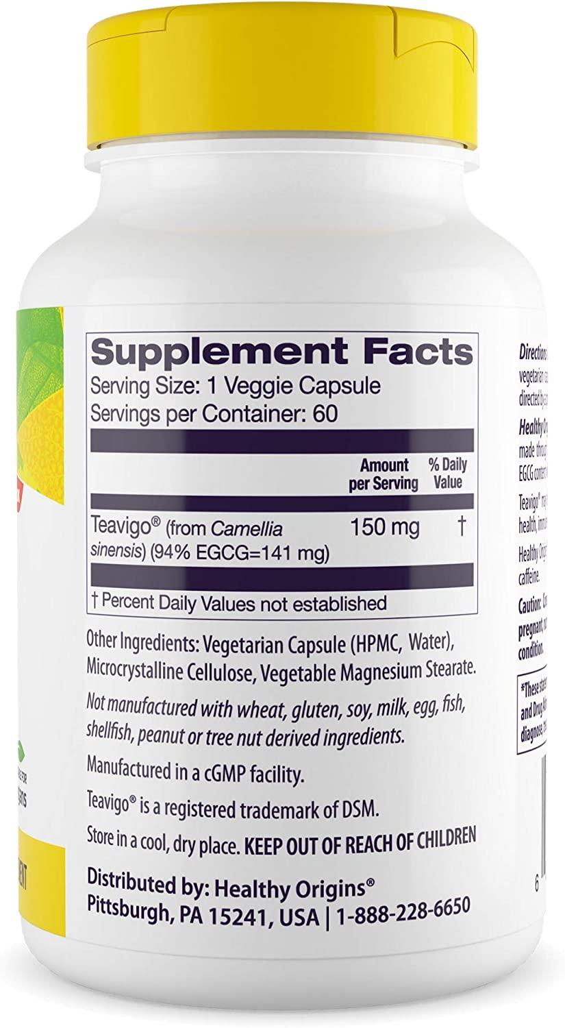 Healthy Origins Teavigo Green Tea 150mg (94% EGCG) - 60 Veggie Caps ...