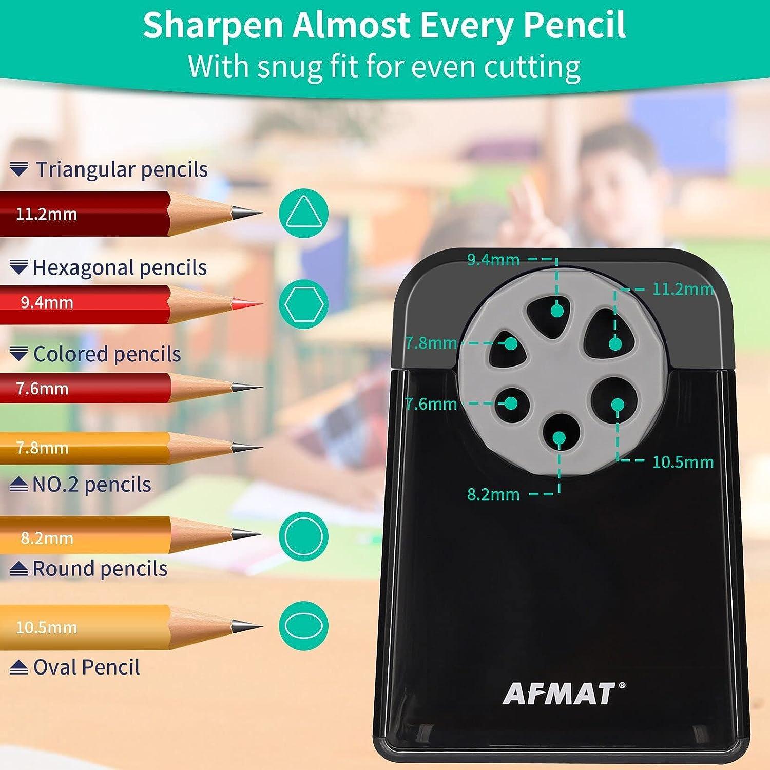 Electric Pencil Sharpener Heavy Duty 6 Holes Auto Stop AFMAT Pencil ...
