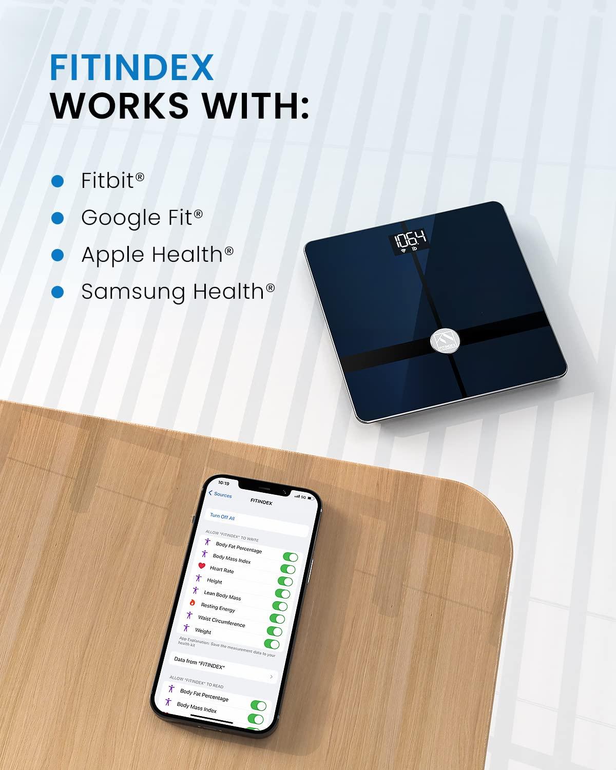 FITINDEX Wi-Fi Scale - Bluetooth Body Fat & BMI Scale with ITO Coating ...