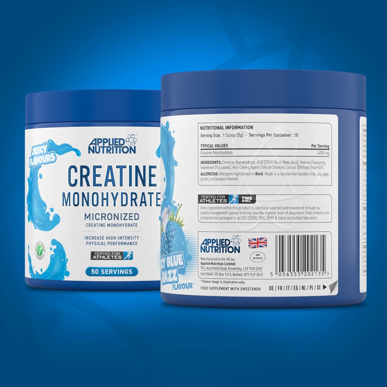 Applied Nutrition Creatine Flavoured - Icy Blue Razz 250g Powder - 50 ...