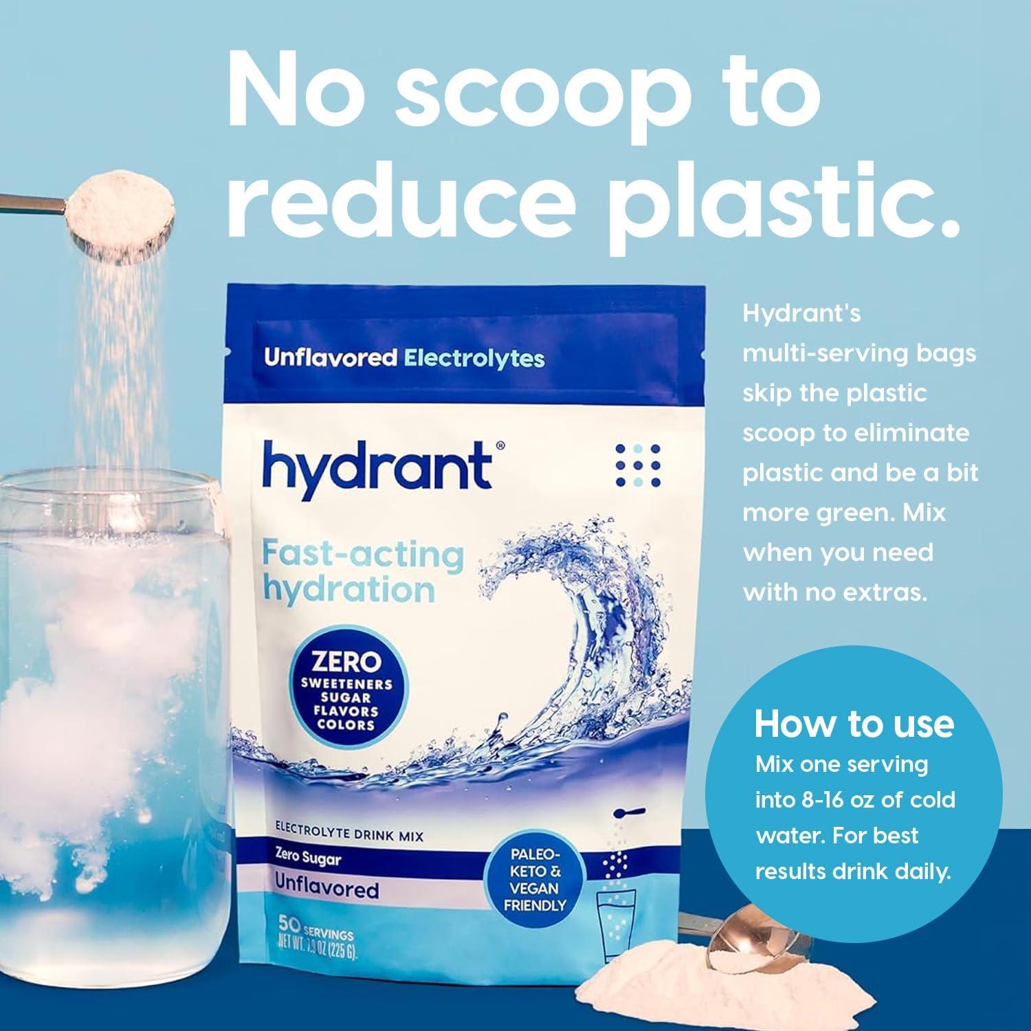 HYDRANT Bulk Unflavored Electrolytes - Fast Acting Hydration Zero Sugar ...