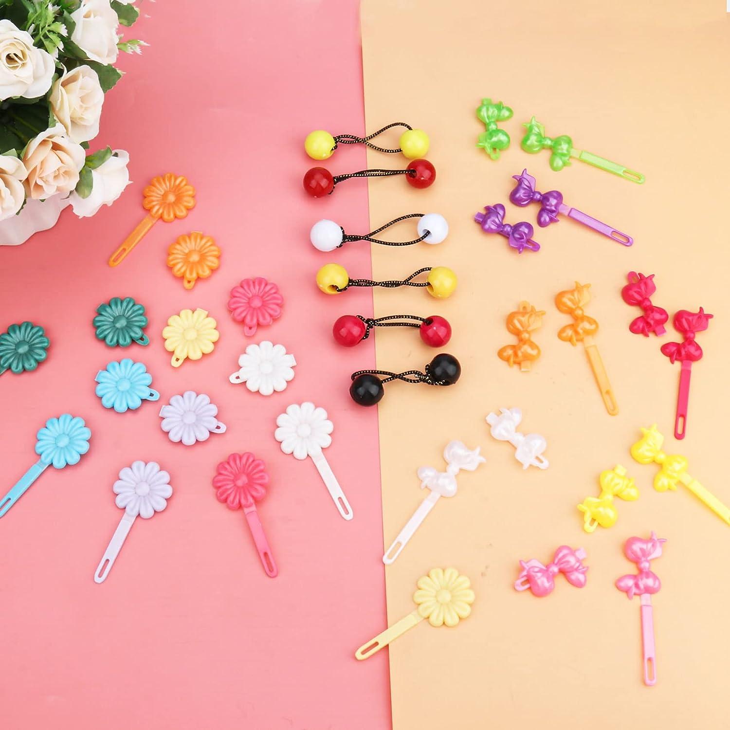 84-Piece Colorful Self Hinge Hair Barrettes & 17mm Ball Ponytail ...