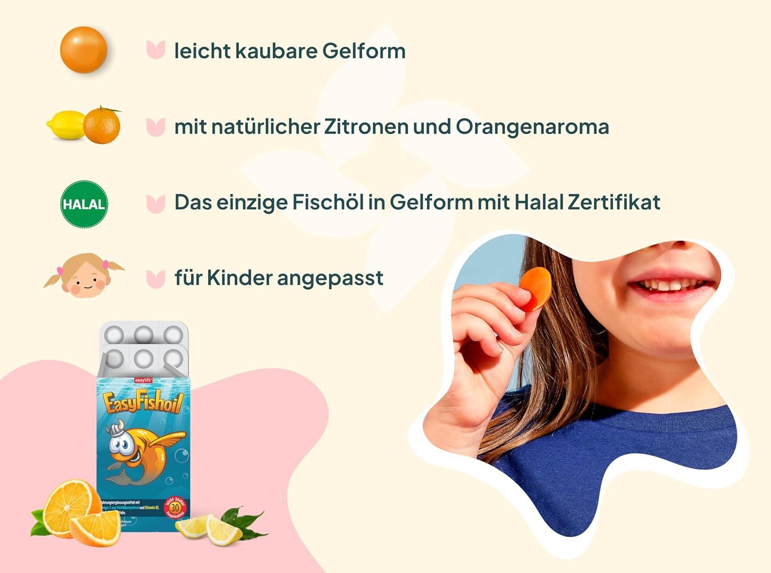 Easyfishoil Omega 3 for Kids with Vitamin D3 - 30 Soft Jelly Capsules ...