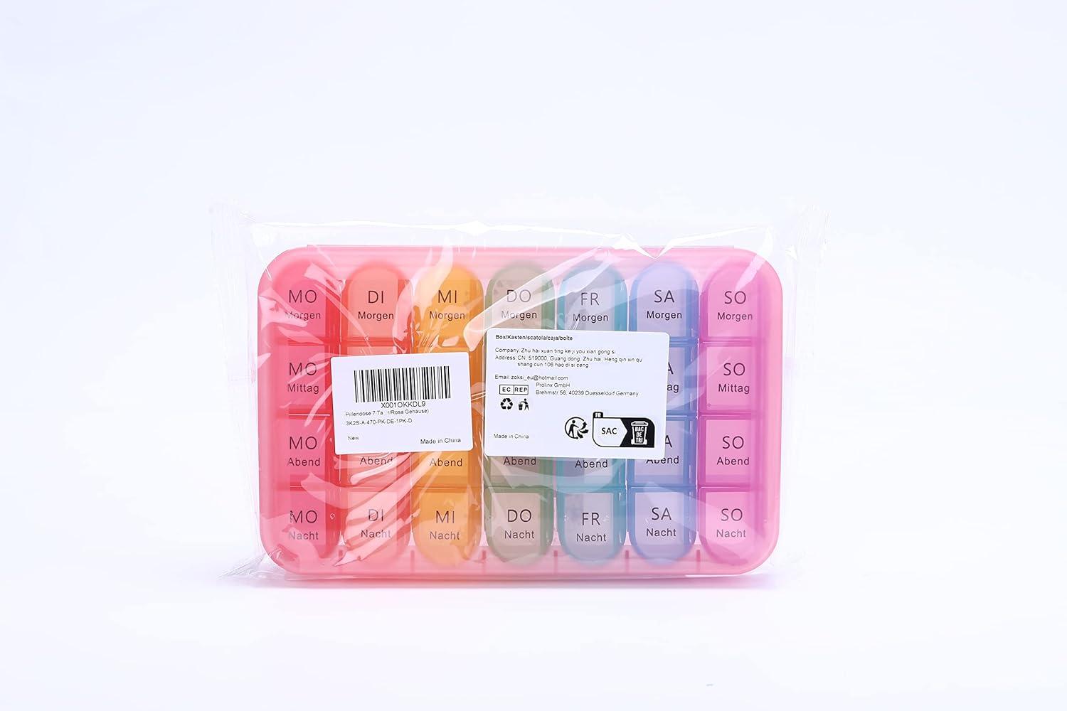 7-Day Pill Organizer with 4 Compartments - Portable Medication Box for ...