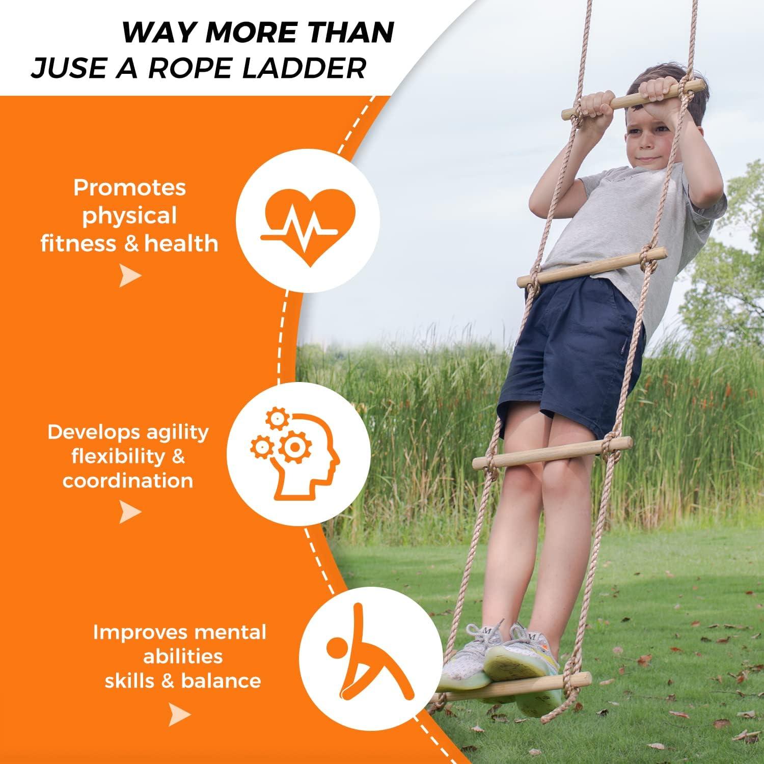 Autofonder 6.6Ft Nylon Rope Ladder for Kids Outdoor Treehouse Ninja ...