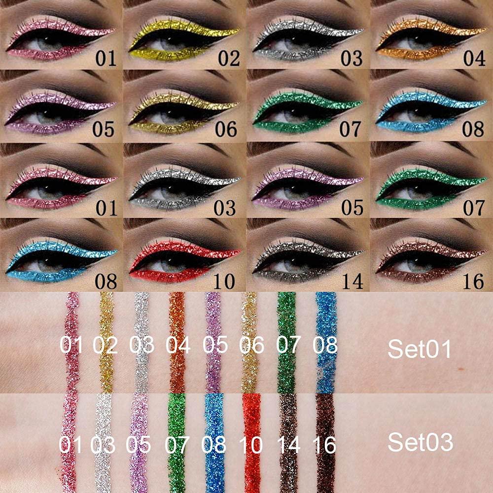 8 Colors Liquid Glitter Eyeliner Set - Metallic Sparkly Colorful ...