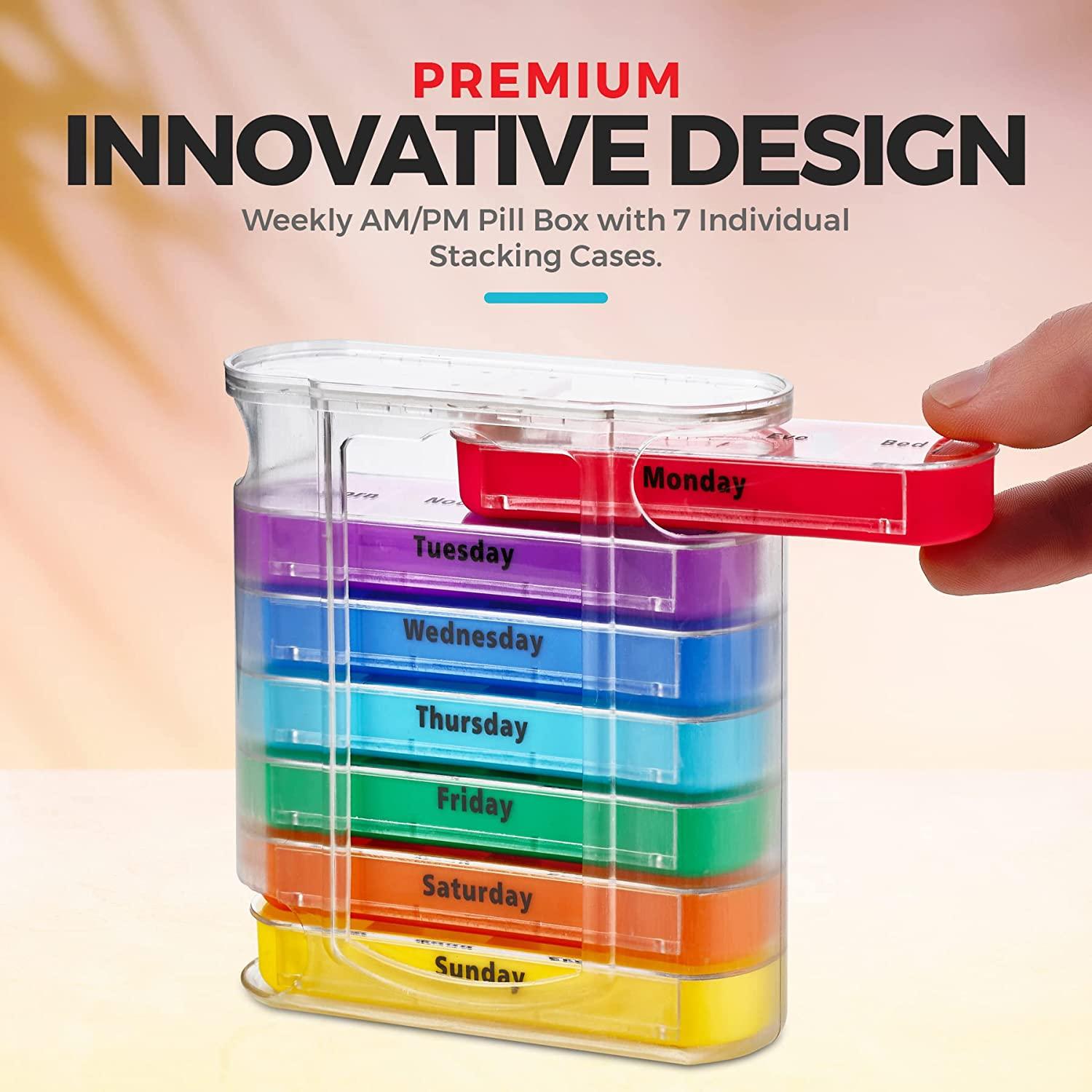 MEDca Weekly Pill Organizer - 4 Times-a-Day Dispenser with Stackable AM ...