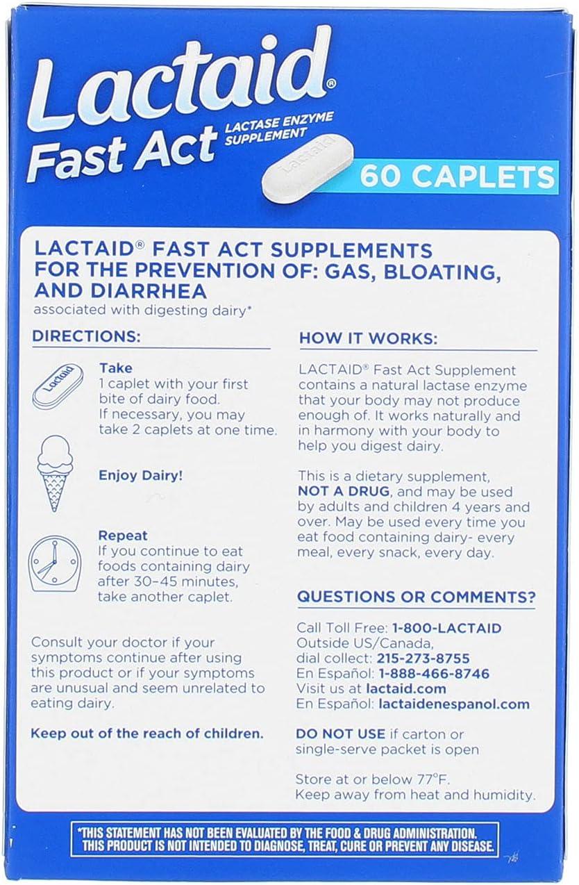 Lactaid Caplets Fast Act 60 - 1 Pack | Fast-Acting Relief | Lactose ...