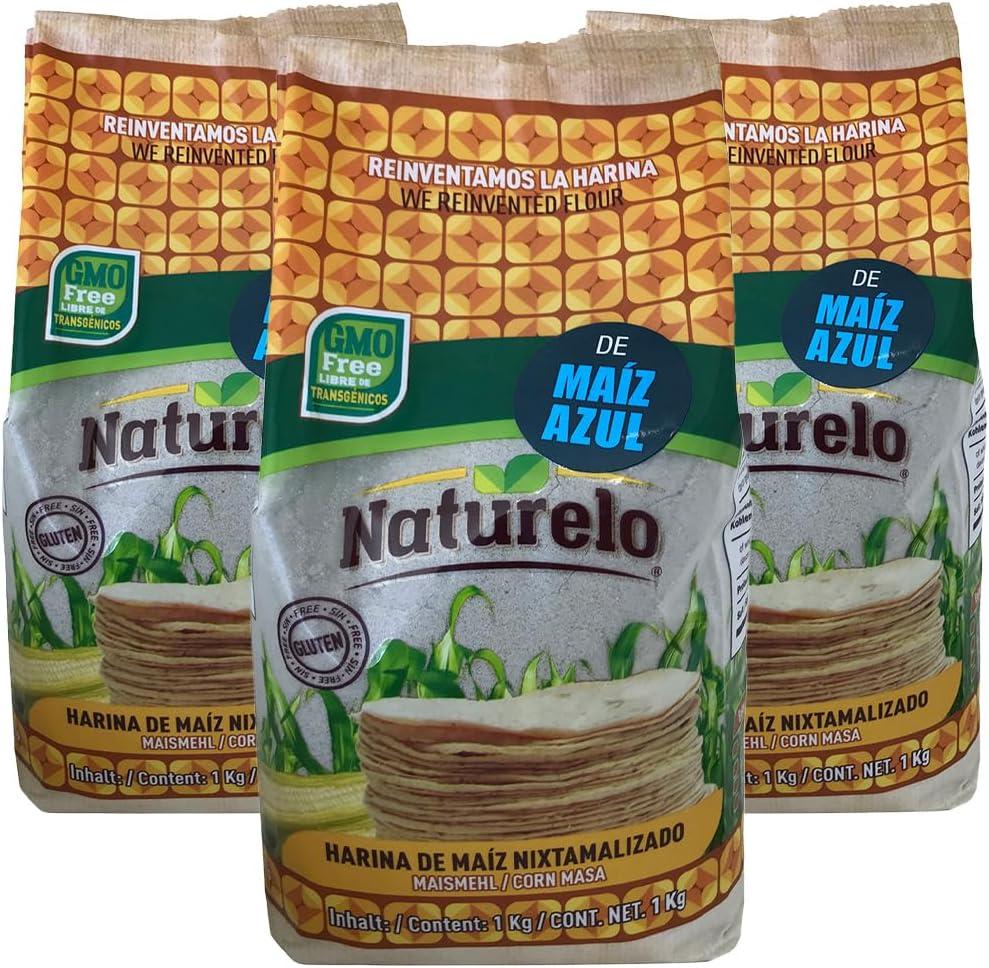 Naturello Harina De Maiz Azul 1kg (Pack of 3) / Blue Corn Flour Gluten ...