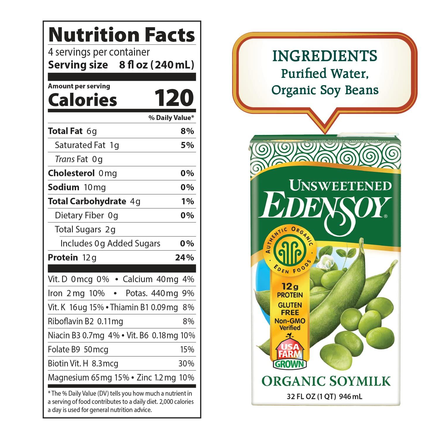 Organic Unsweetened Edensoy Soymilk 32 Oz 6 Pack Non Gmo Non Dairy Vegan Usa Whole Soy Milk