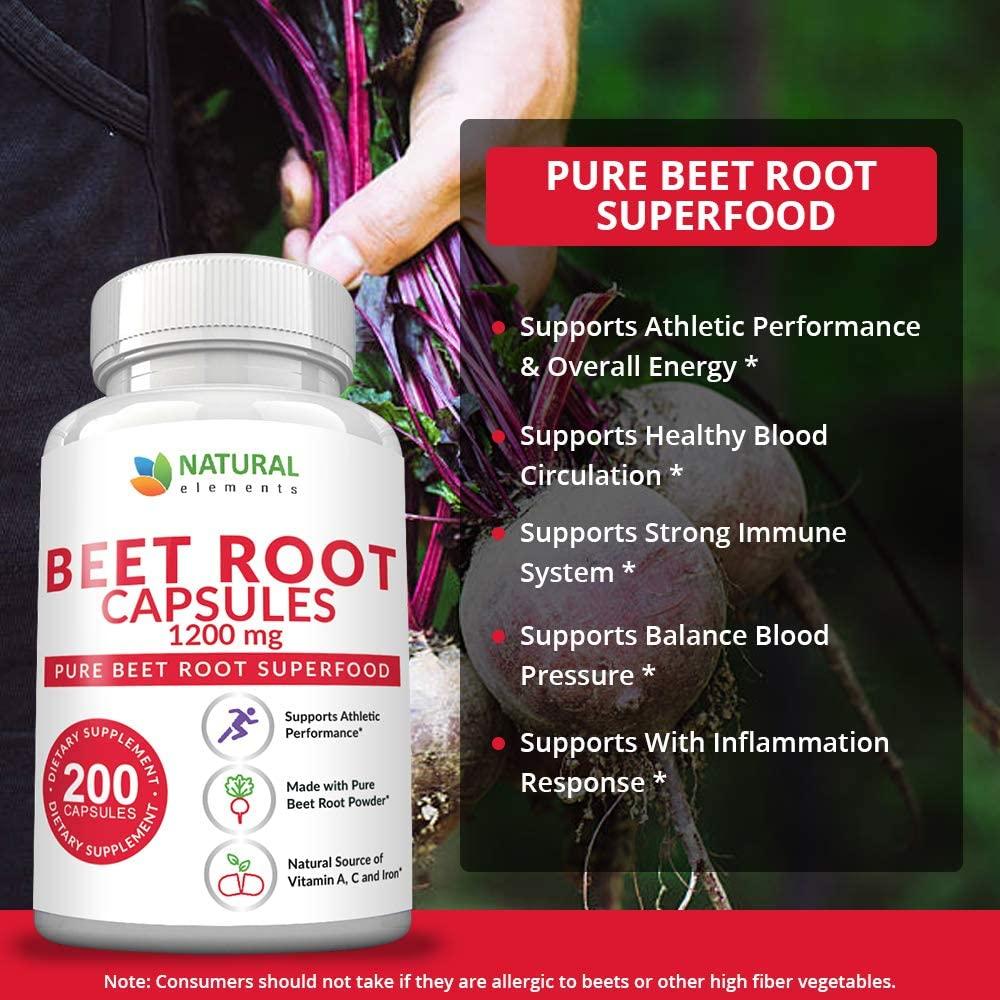 Beet Root Capsules 1200mg - 200 Powder Capsules for Blood Pressure ...