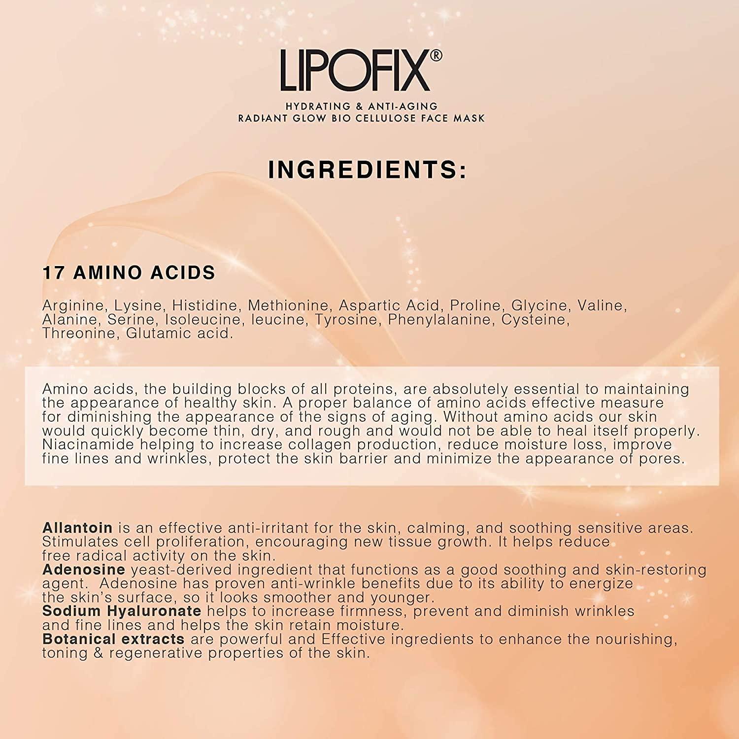 Lipofix Anti Aging Lifting Hydrating Facial Bio Cellulose Face Mask - 5 ...
