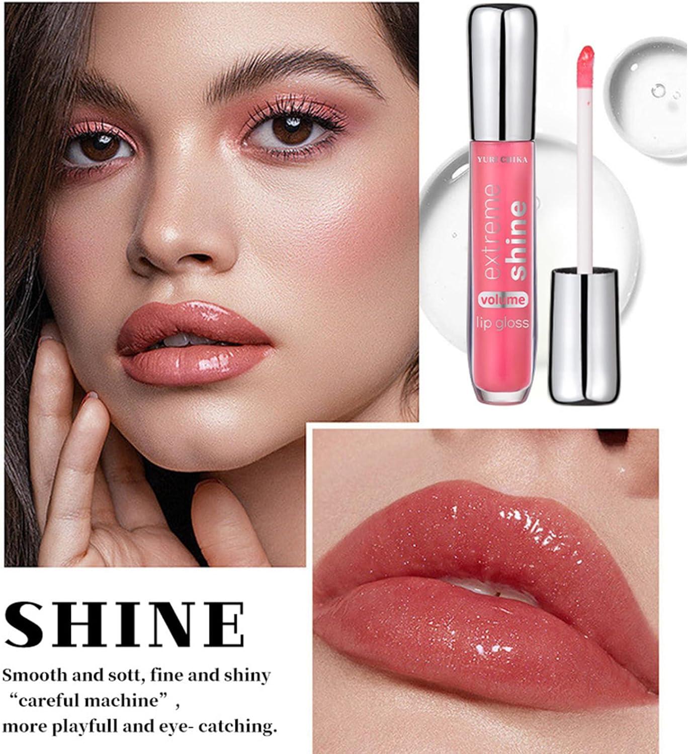 Glitter Lip Gloss Moisturizing Clear Lip Oil with Hyaluronic Acid ...