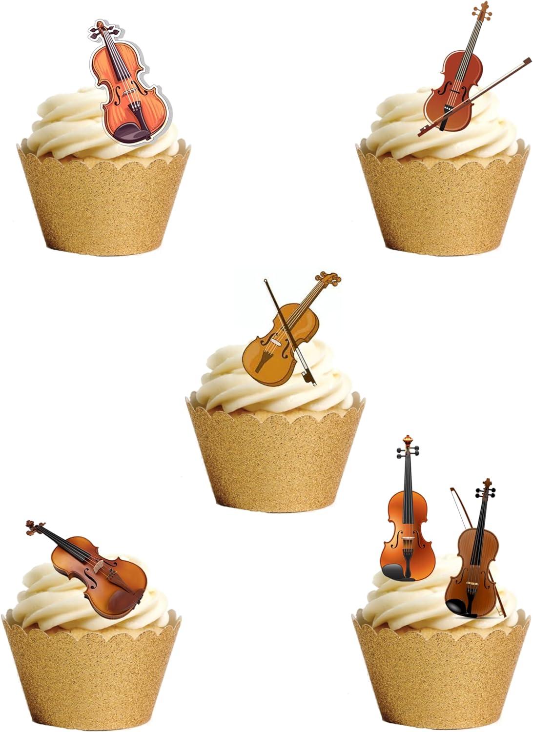 24 Stand Up Violins Musical Instrument Themed Edible Wafer Paper Cake ...