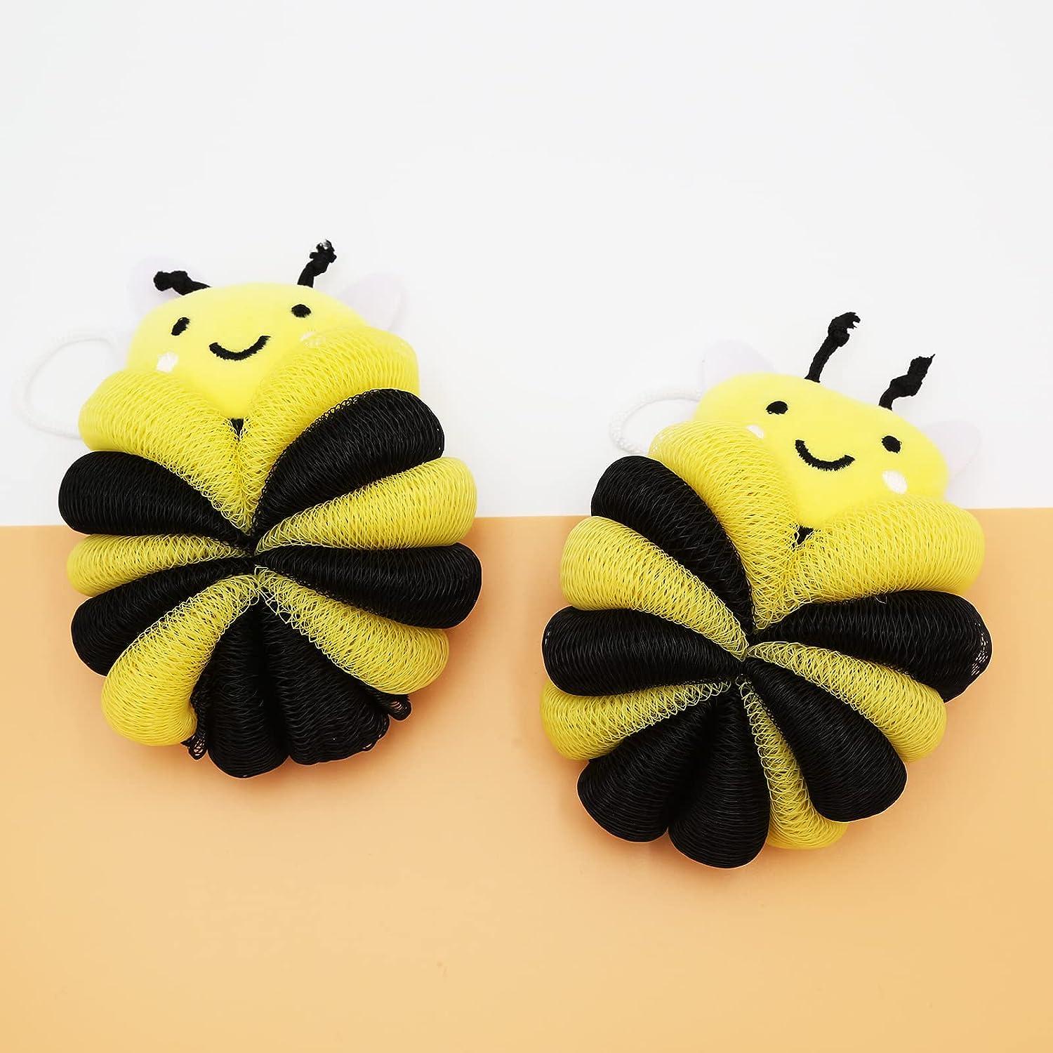 Cute Bee Bath Sponge Set - Cartoon Animal Loofah Pouf Scrubbers for Men ...
