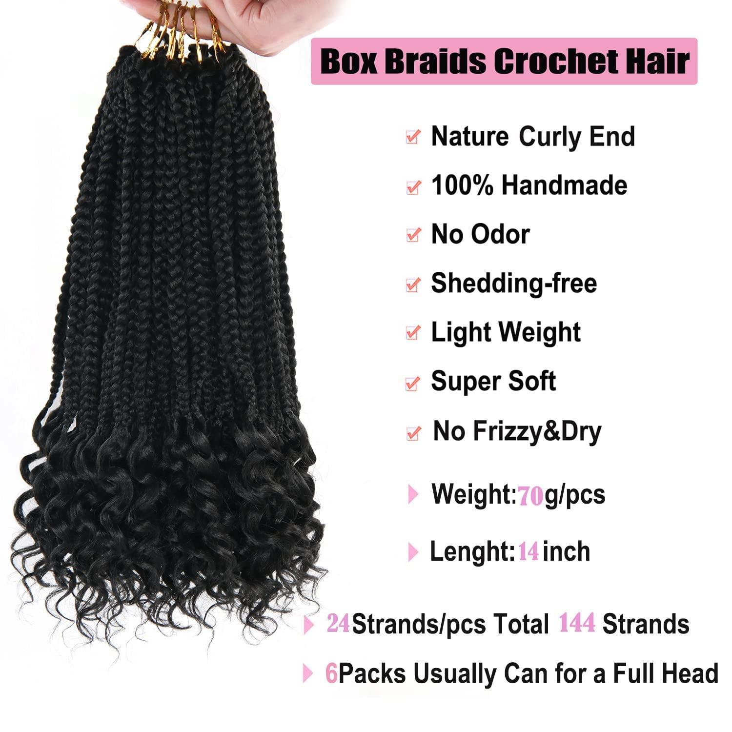 Crochet Box Braids Hair 14 Inch 1B Color - 144 Roots/pack with Curly ...
