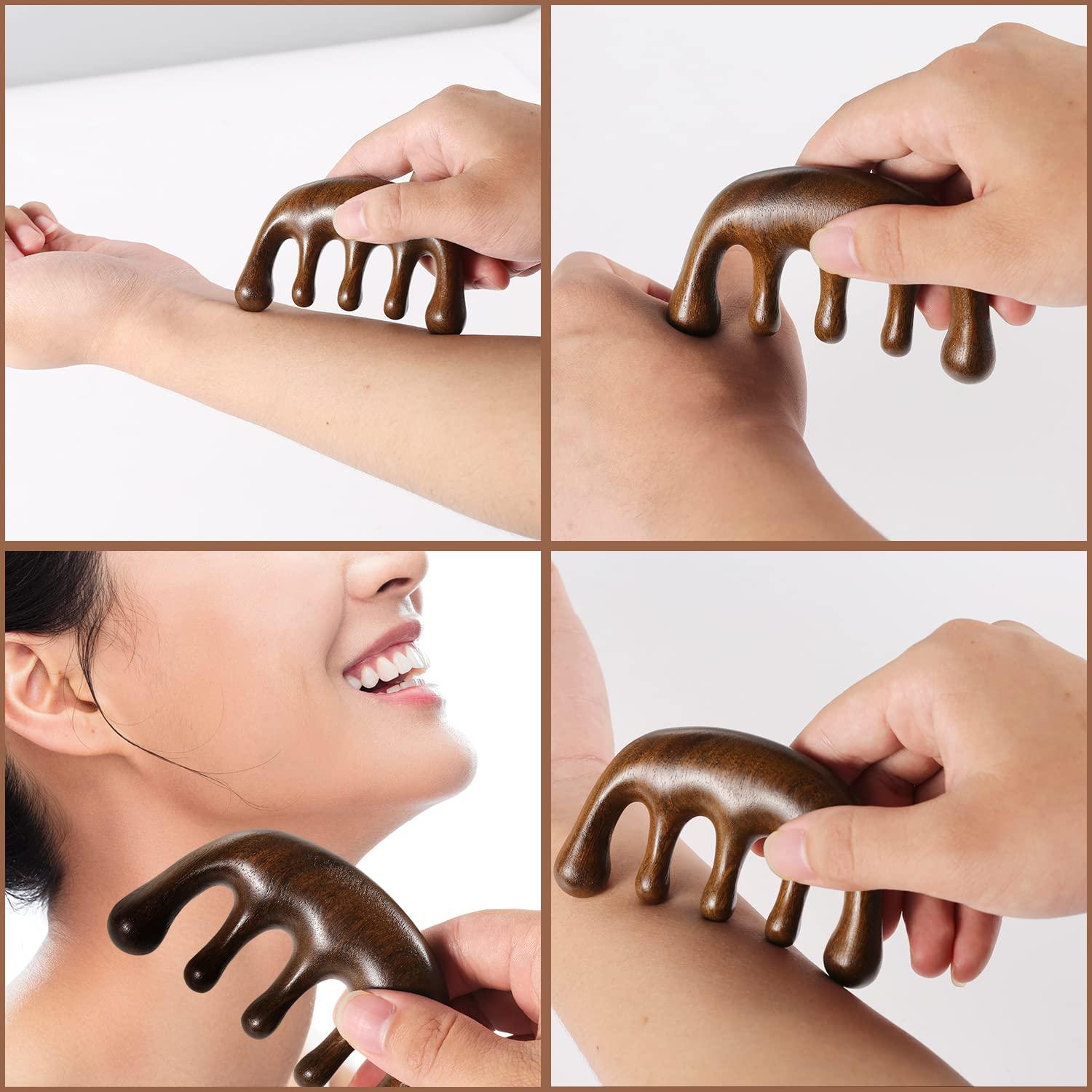 Buy Natural Sandalwood Massage Comb | Wide Teeth Scalp Massager for ...