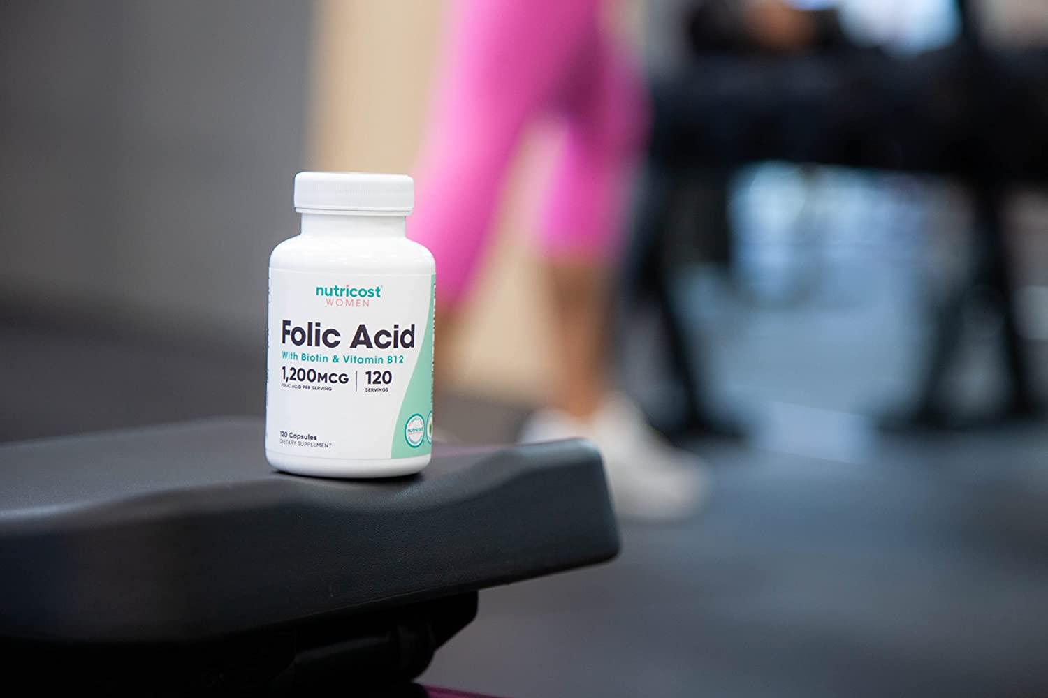 Nutricost Folic Acid for Women 1200mcg - 120 Capsules with B12, Biotin ...