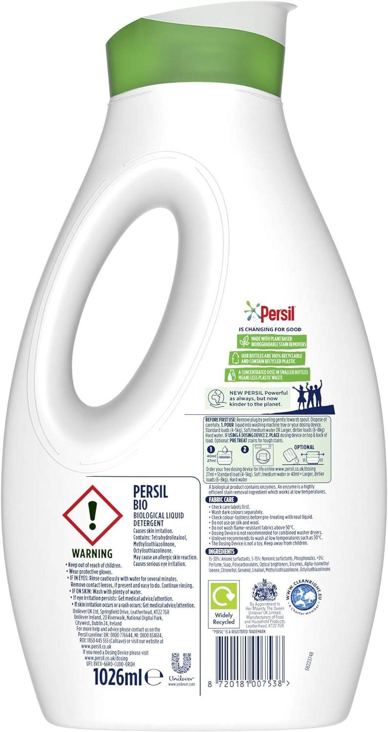 Persil Bio Laundry Detergent - 38 Washes, 1.026L | Stain Removal | 100% ...