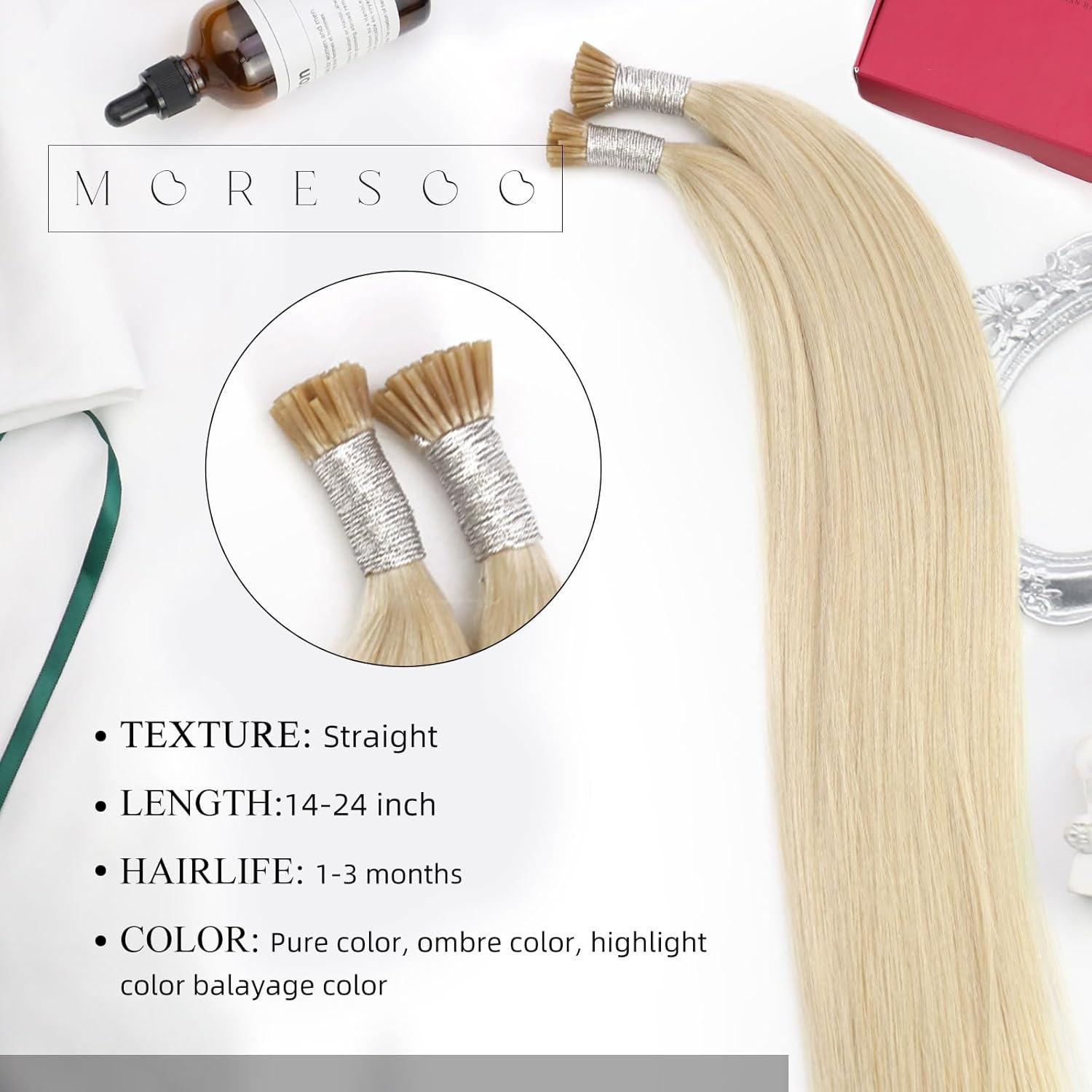 Moresoo 45 cm Real Hair I-Tip Extensions #60 Platinblond - Keratin ...