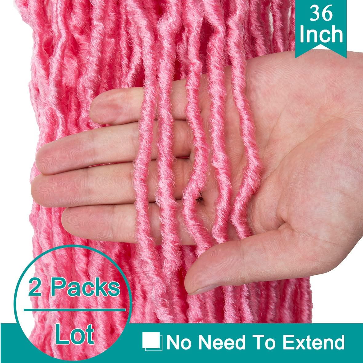 ZRQ 2 Packs 36 Inch Pink Faux Locs Crochet Hair - Soft Wavy Goddess ...