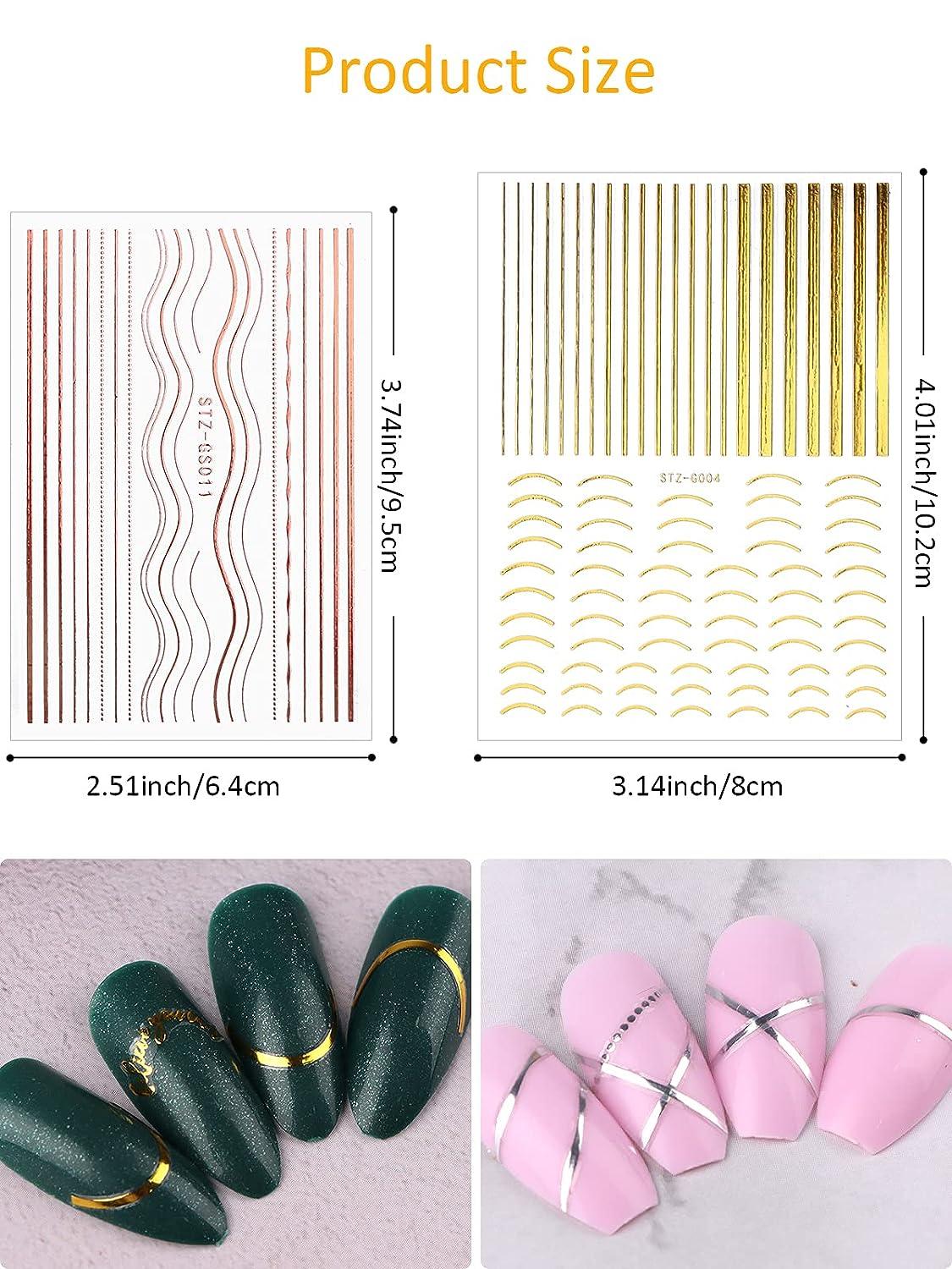 EBANKU 12 Sheets Metallic Nail Stickers - Self-Adhesive 3D Wave Design ...
