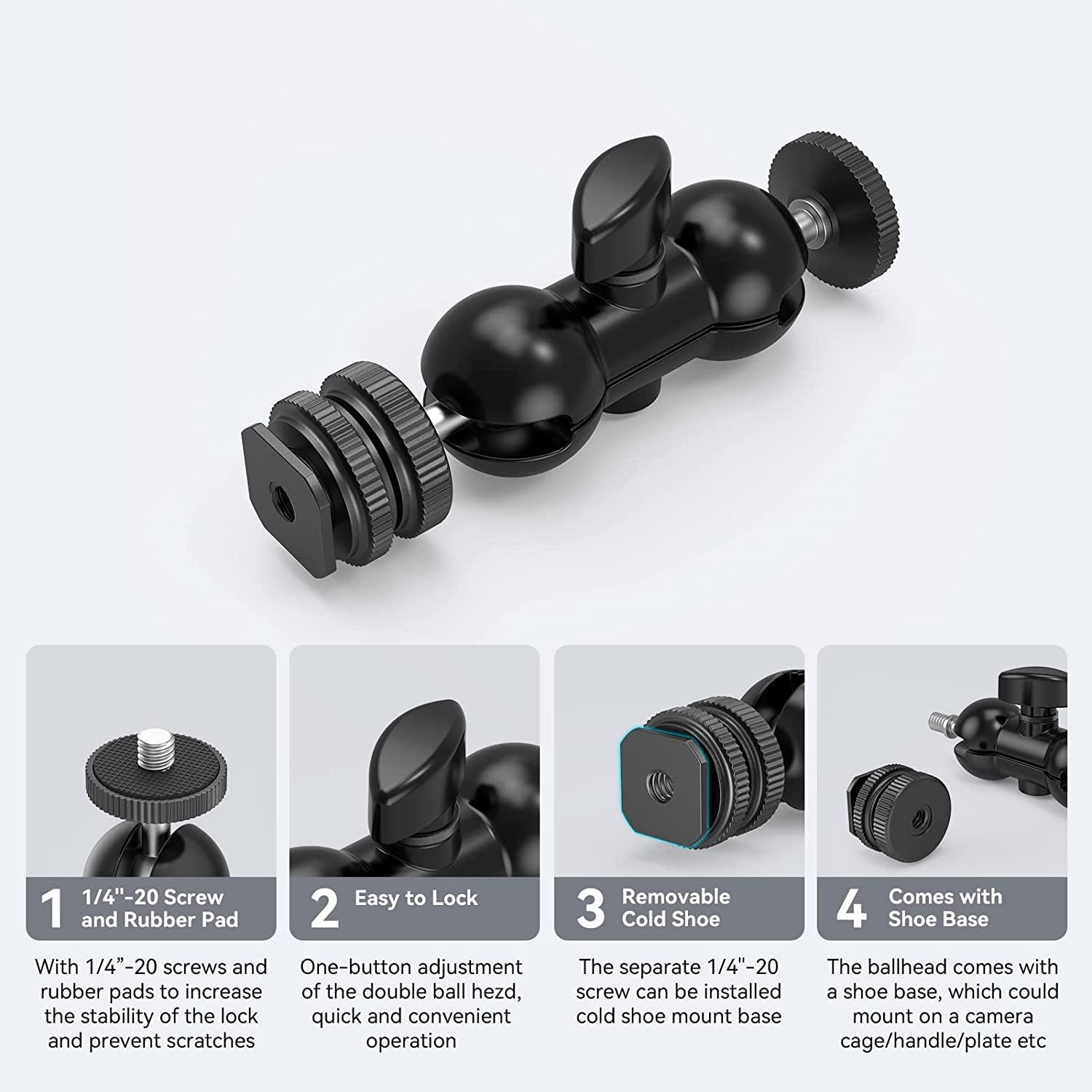 SmallRig Multi-Function Double Ball Head Adapter with Shoe Mount & 1/4 ...