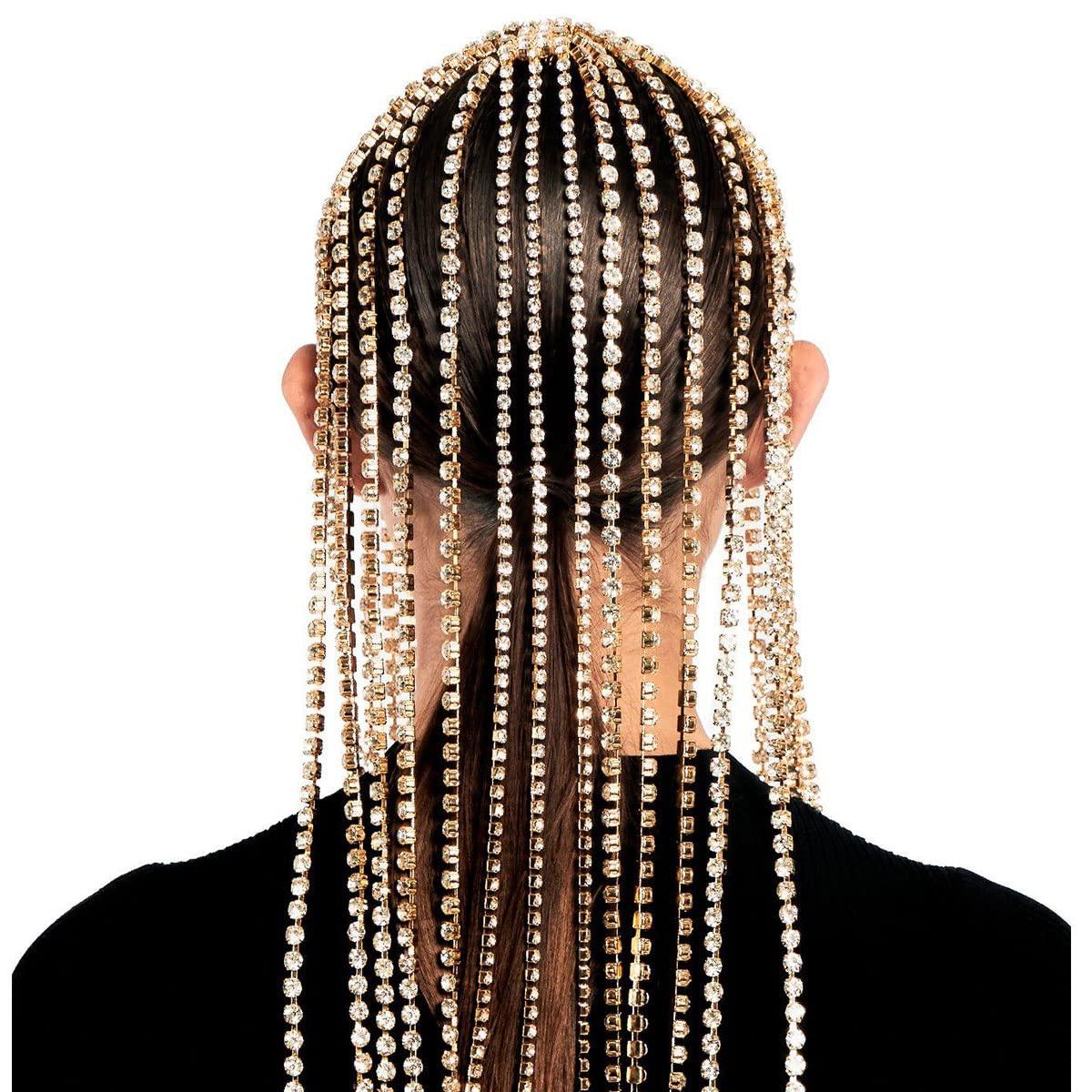 STONEFANS Gold Rhinestone Hair Chain Jewelry for Women - Bridal Wedding ...