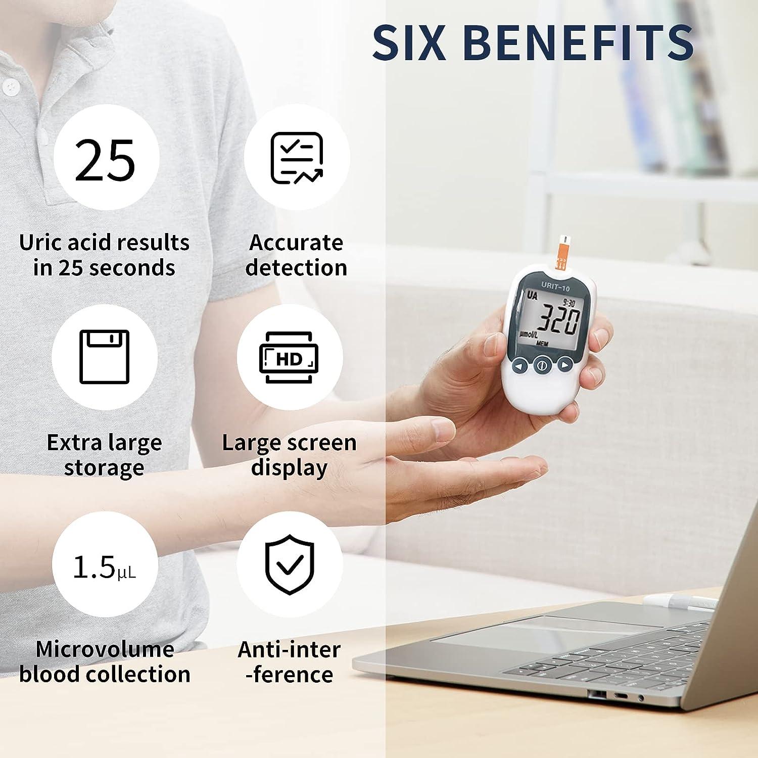 URIT Uric Acid Test Kit - 25 Test Strips with Lancing Device | Home Use ...