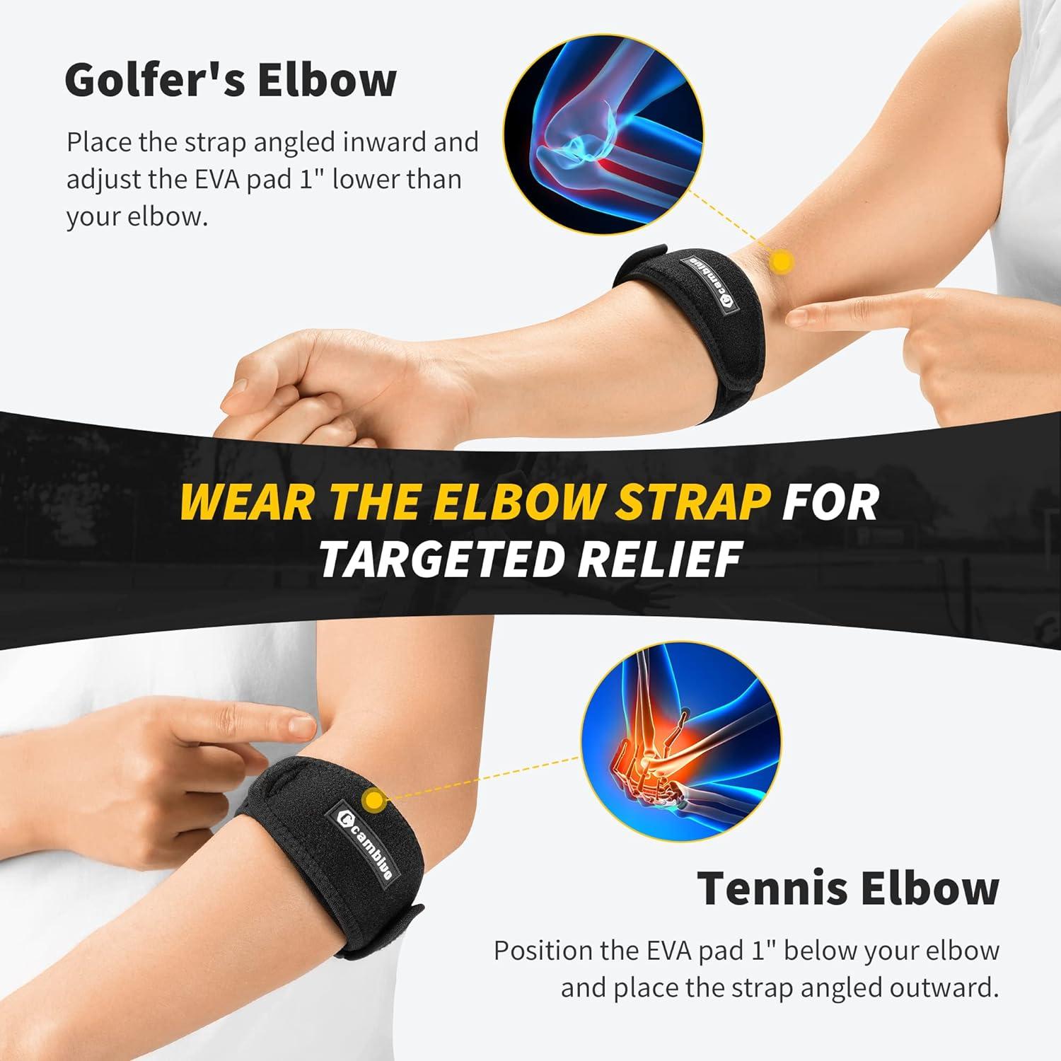 CAMBIVO 2 Pack Elbow Brace with Removable Pad - Adjustable Compression ...