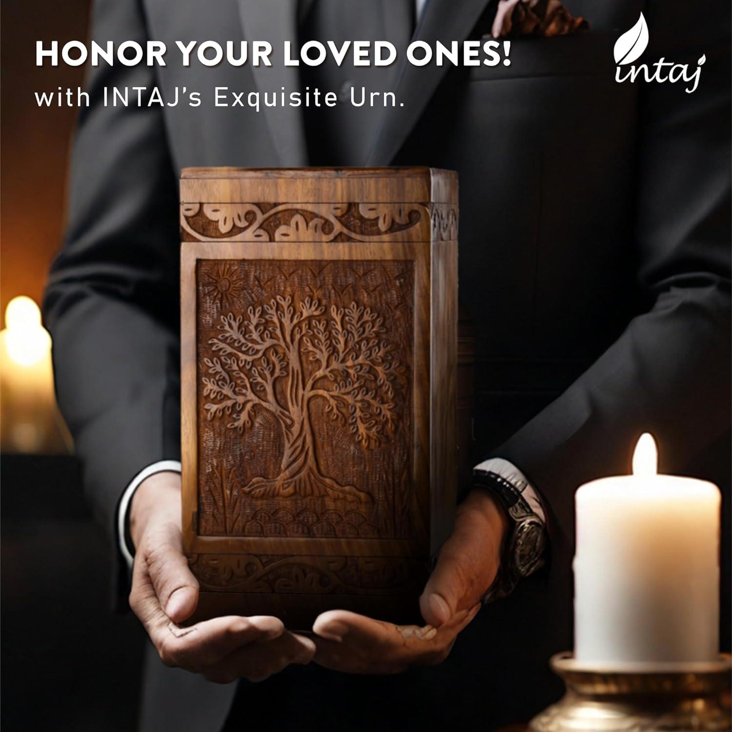 INTAJ Handmade Rosewood Urn for Human Ashes - Tree of Life Wooden Urns ...